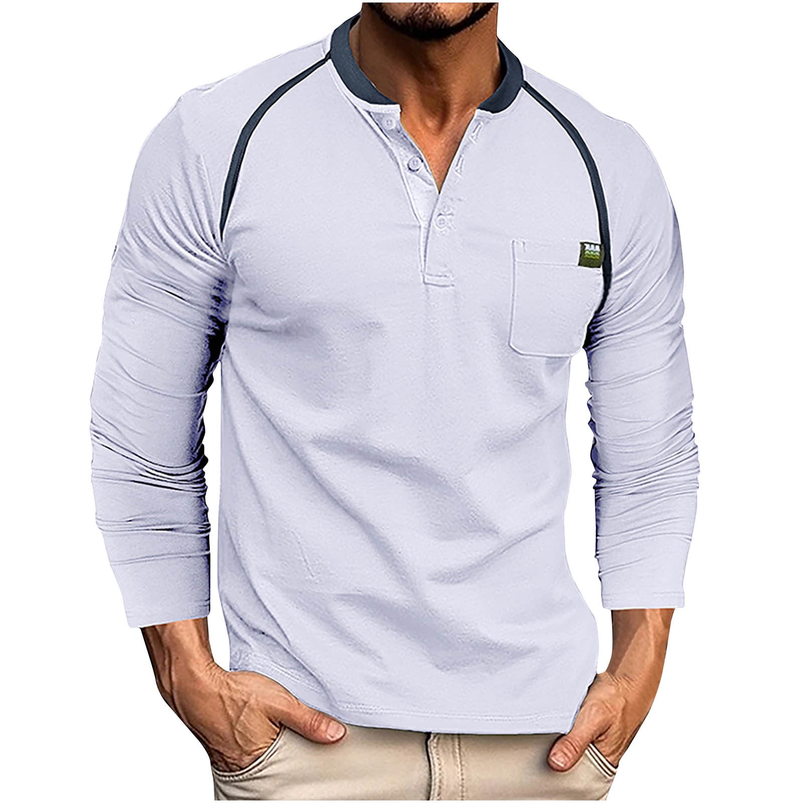 DDAPJ pyju Men's Long Sleeve Henley Shirt with Pocket,Lightweight Button Cotton T-shirt Slim Fit ...