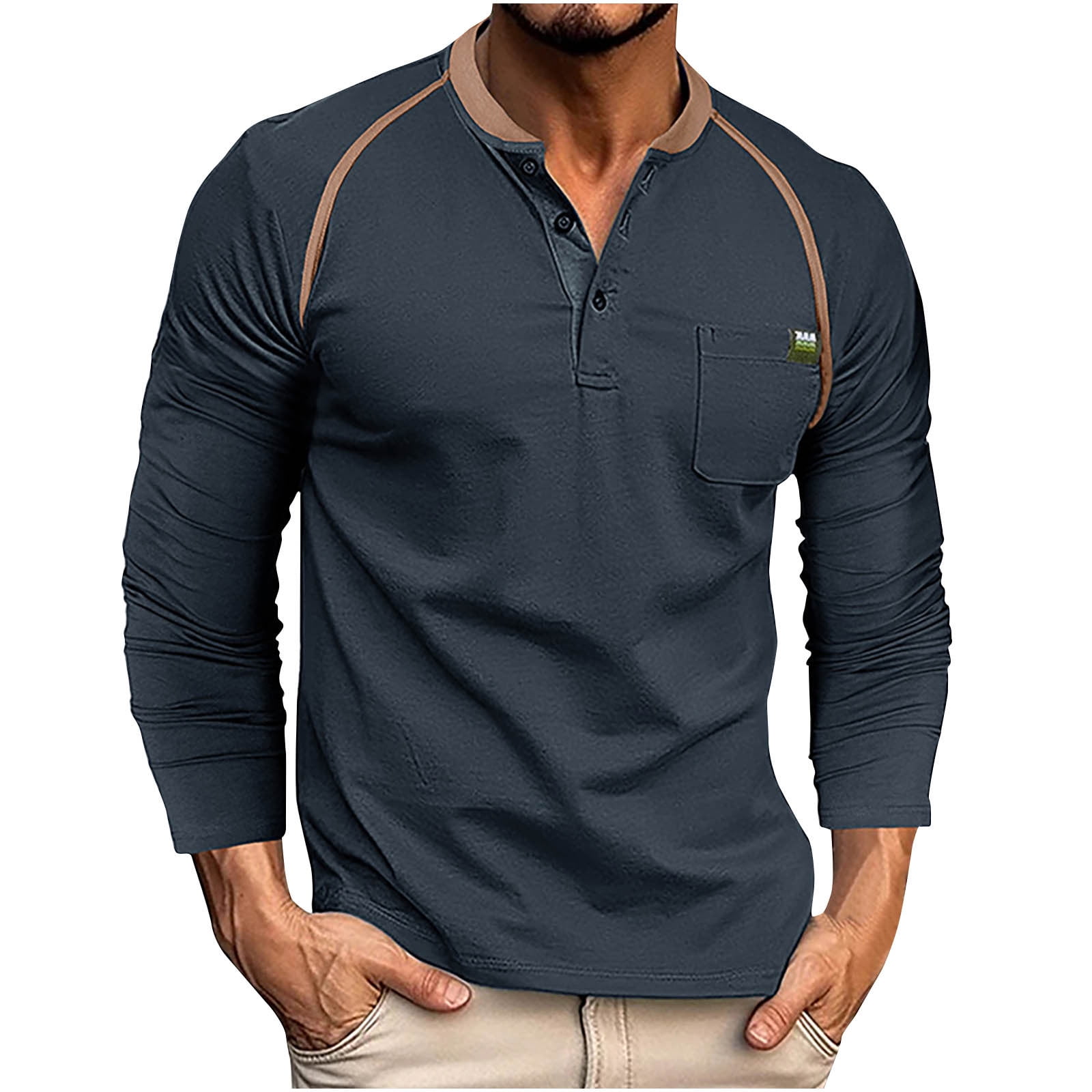 DDAPJ pyju Men's Long Sleeve Henley Shirt with Pocket,Lightweight Button Cotton T-shirt Slim Fit ...