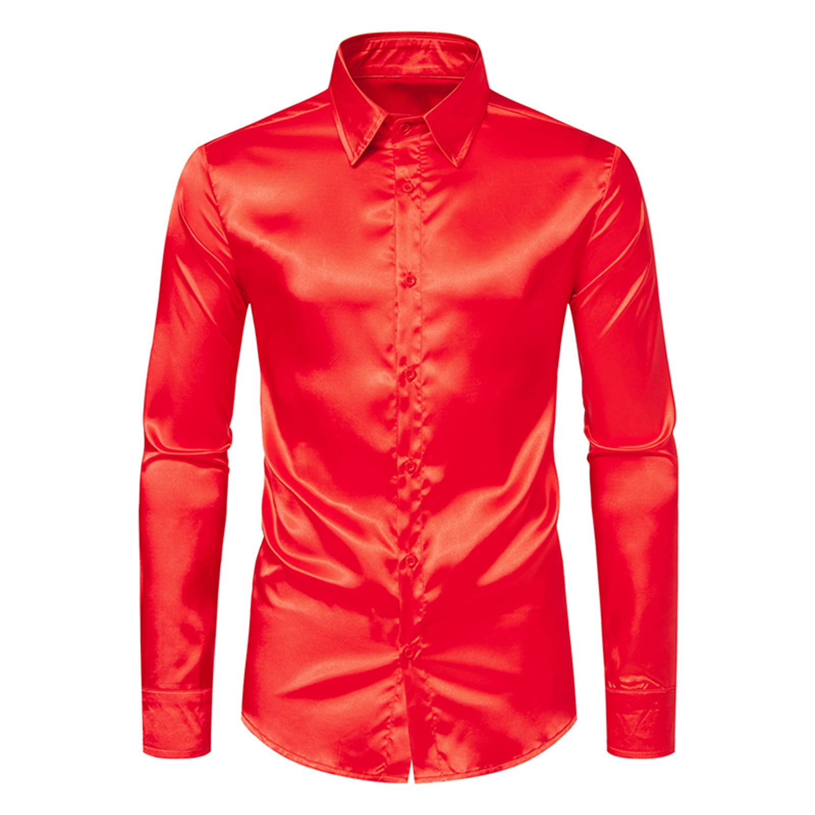 Ddapj Pyju Mens Luxury Satin Dress Shirt Shiny Silk Long Sleeve Button
