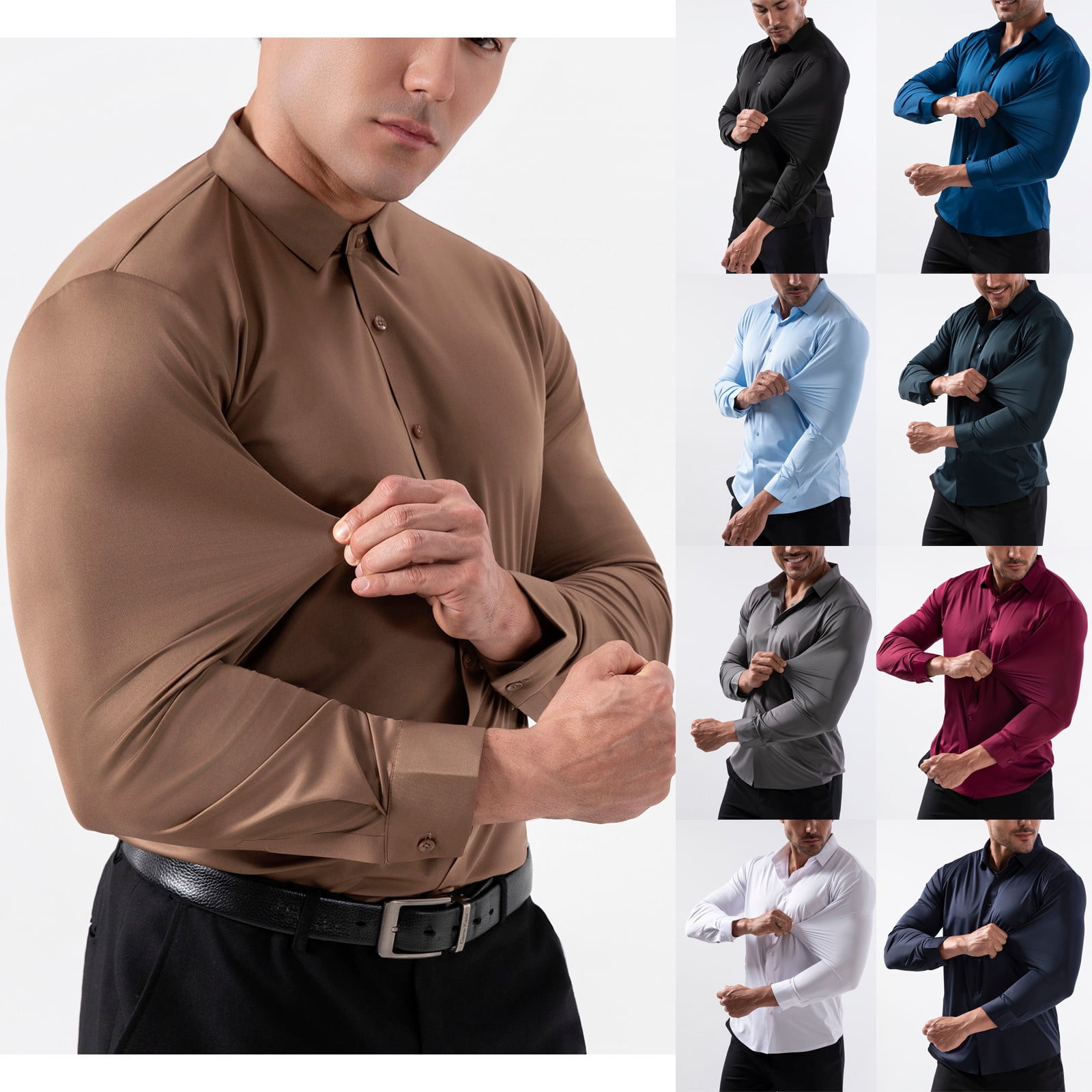 DDAPJ pyju Men’s Muscle Fit Dress Shirts Business Casual Button Down ...