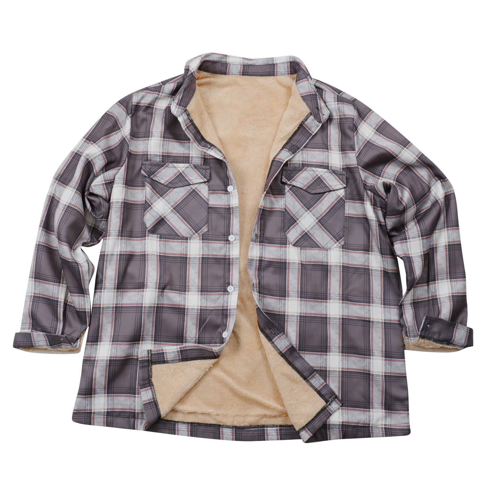 DDAPJ pyju Men's Sherpa Lined Flannel Shirt Jacket Long Sleeve Brushed ...