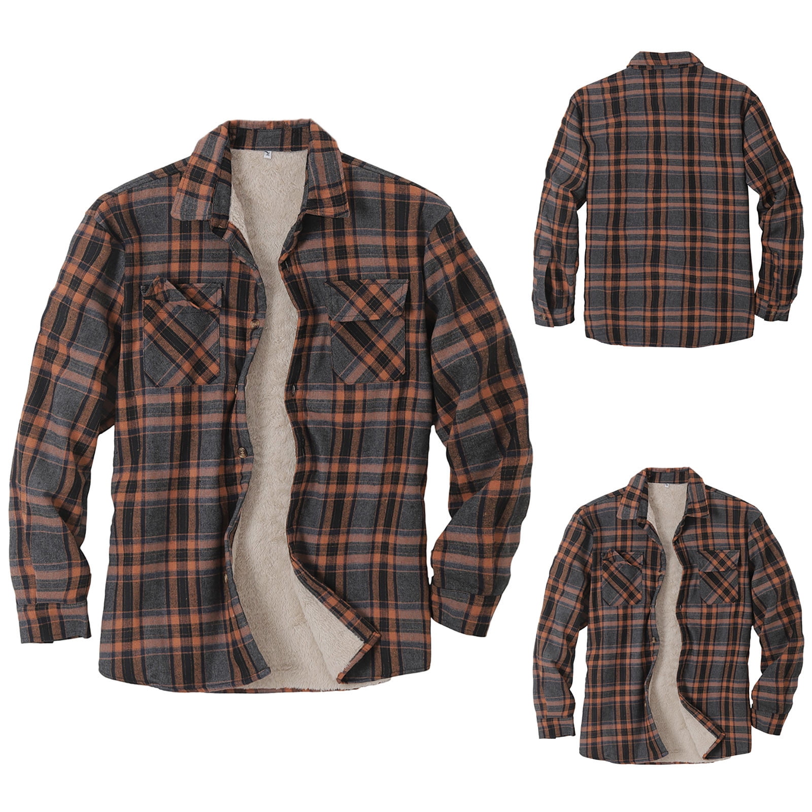 DDAPJ pyju Men's Sherpa Lined Flannel Shirt Jacket Long Sleeve Button ...