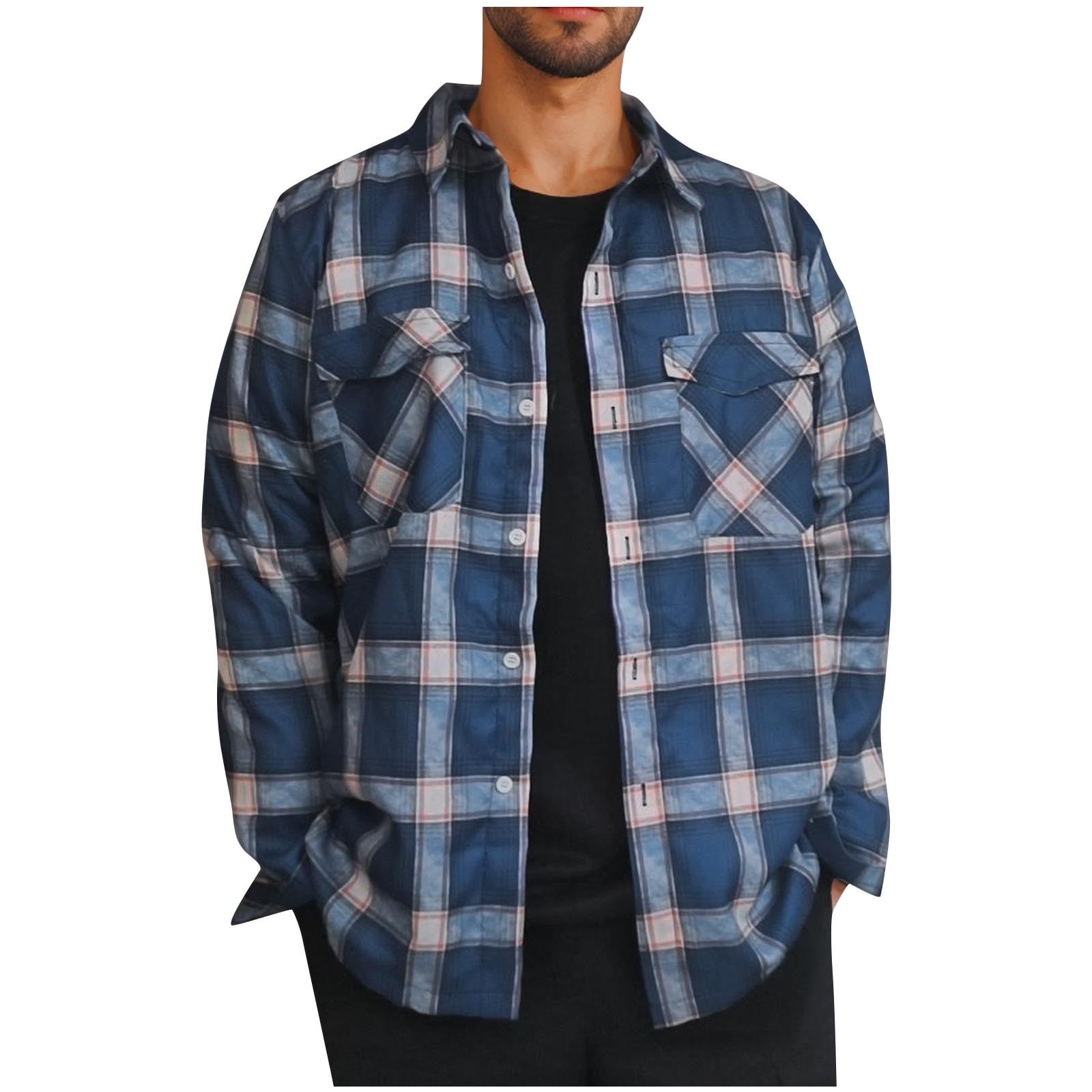 DDAPJ pyju Men's Sherpa Lined Flannel Shirt Jacket Long Sleeve Button ...