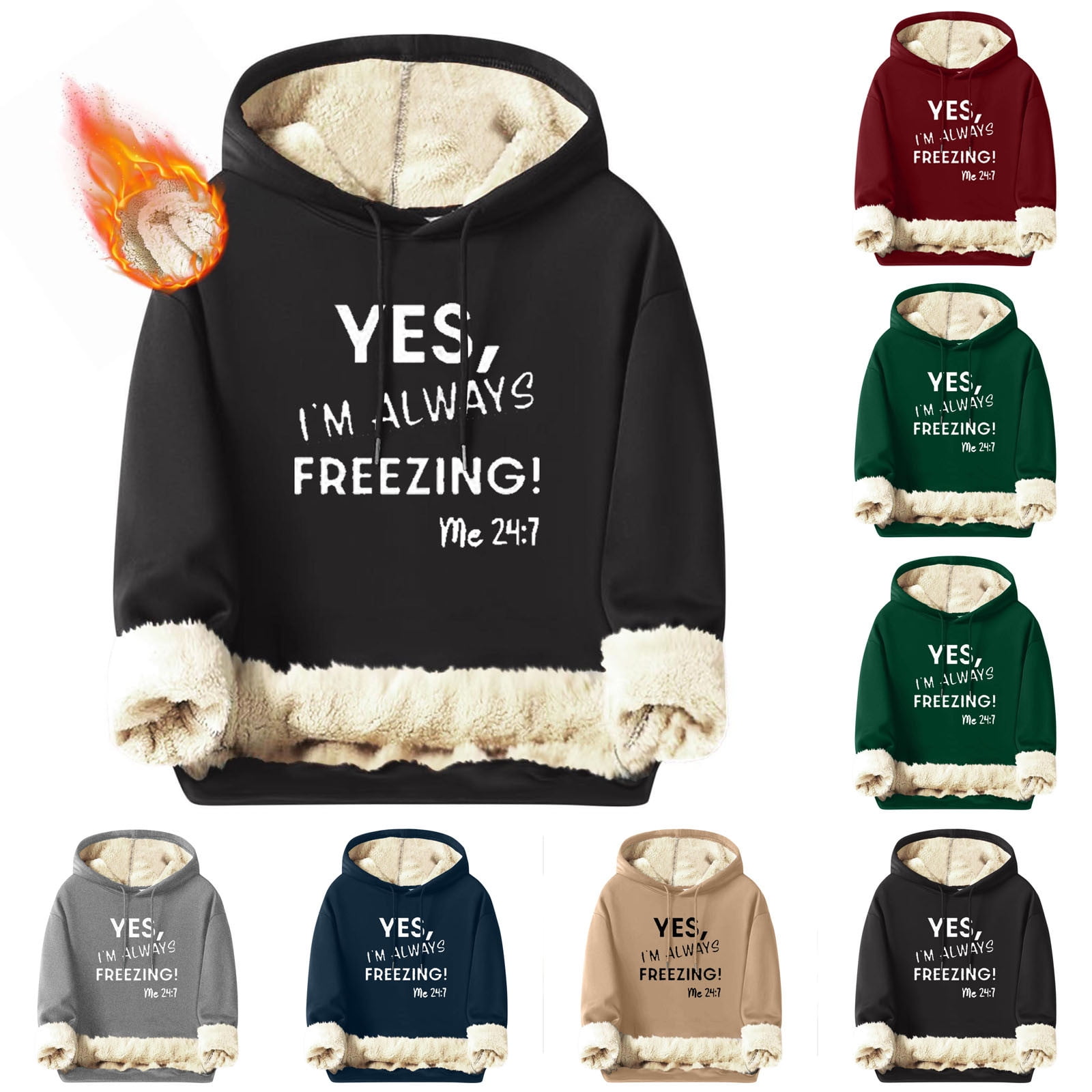 DDAPJ pyju Men's Sherpa Lined Hoodies FREEZING Letter Graphic Hooded ...