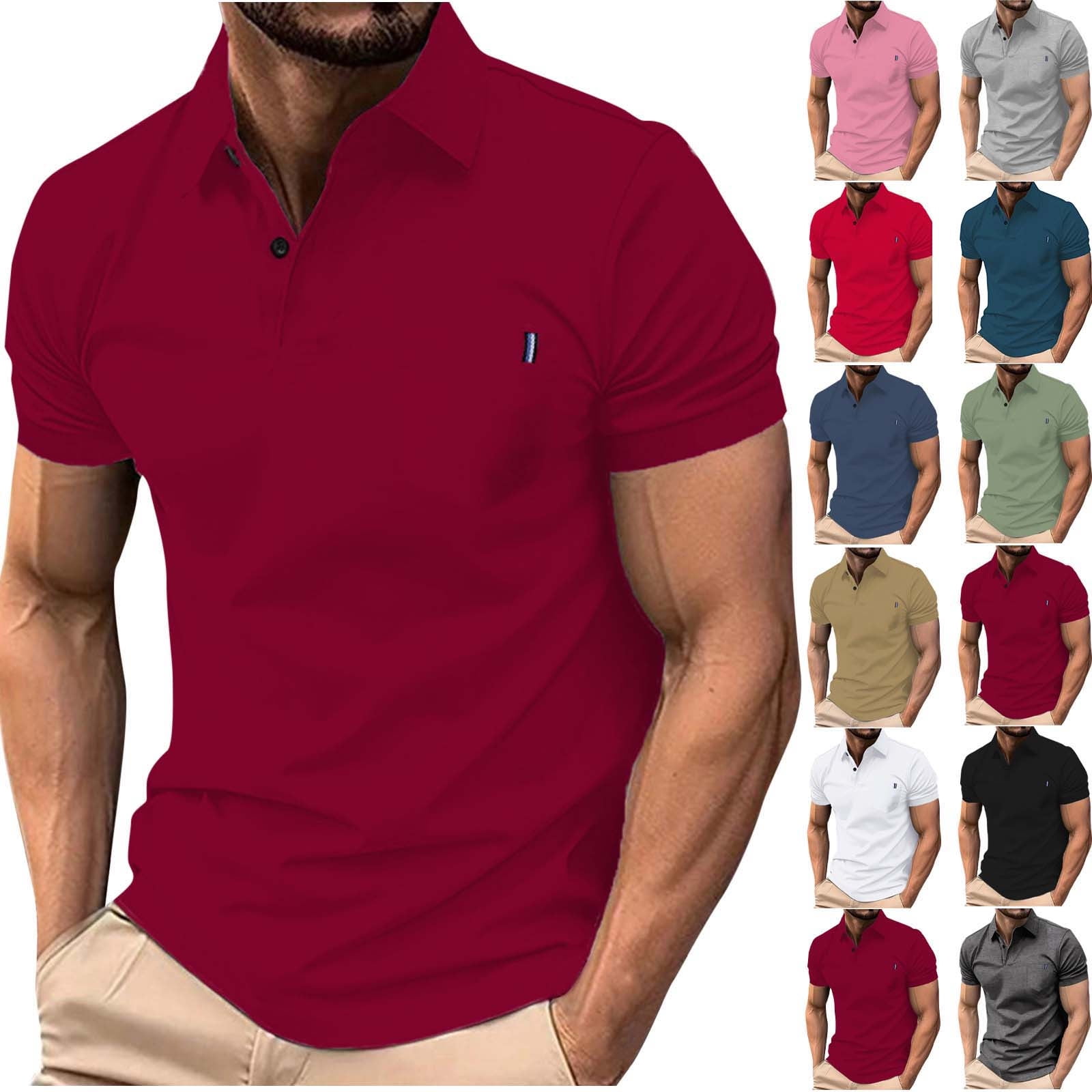 DDAPJ pyju Men's Short Sleeve Polos Shirts Wrinkle Free Business Casual ...