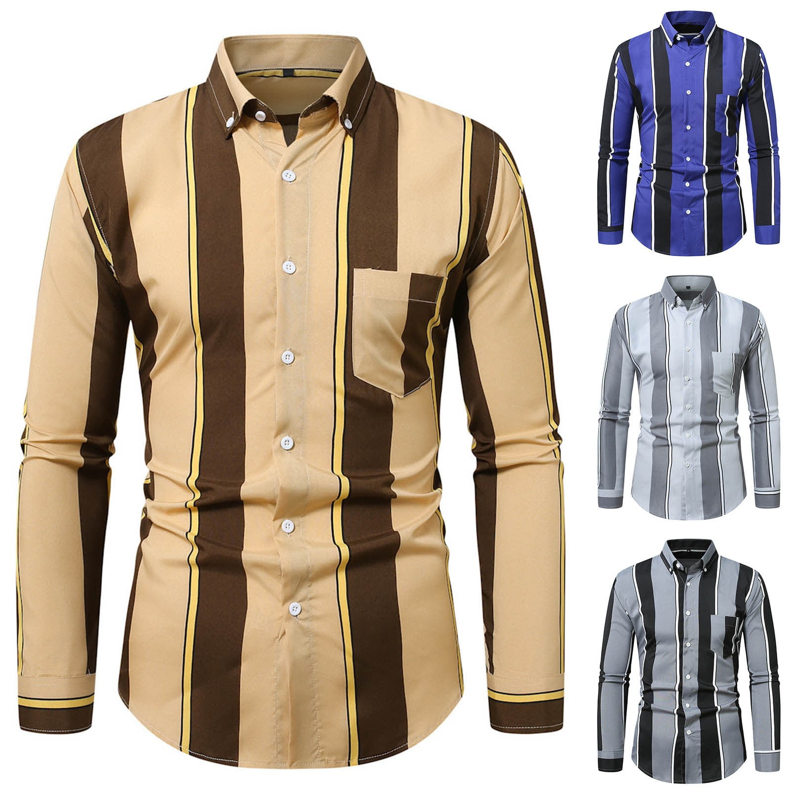 DDAPJ pyju Men's Striped Dress Shirts Slim Fit Long Sleeve Business ...