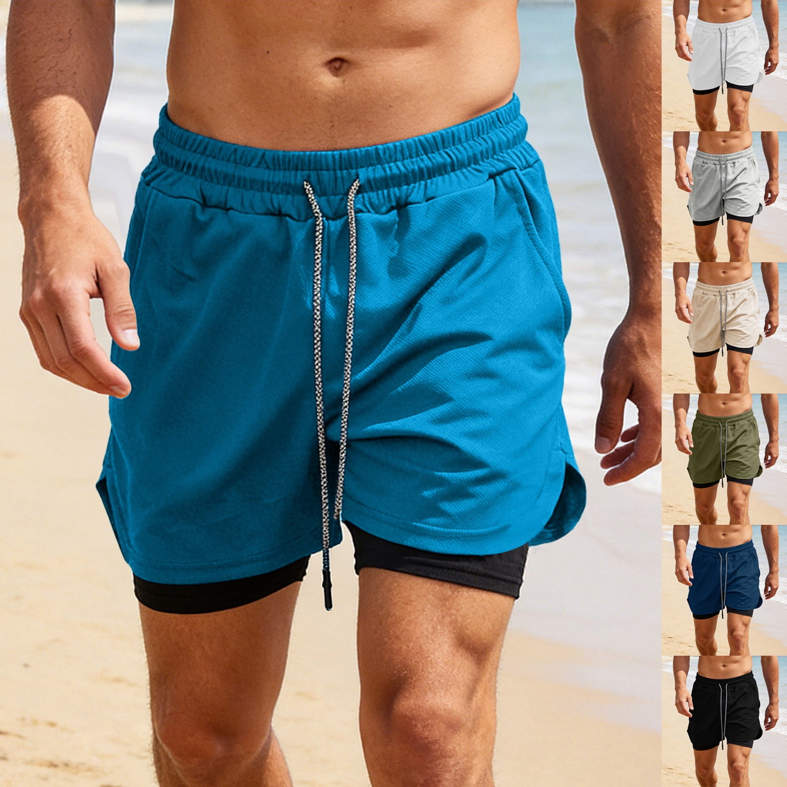 DDAPJ pyju Men's Swim Trunks with Compression Liner Stretch Swimming ...