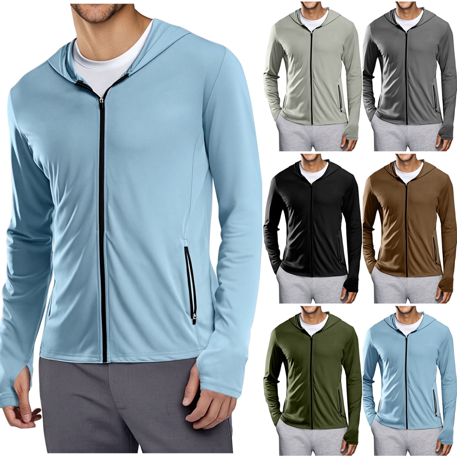 DDAPJ pyju Men's UPF 50+ Sun Protection Hoodie Jacket Lightweight Full Zip Hoodies Long Sleeve ...