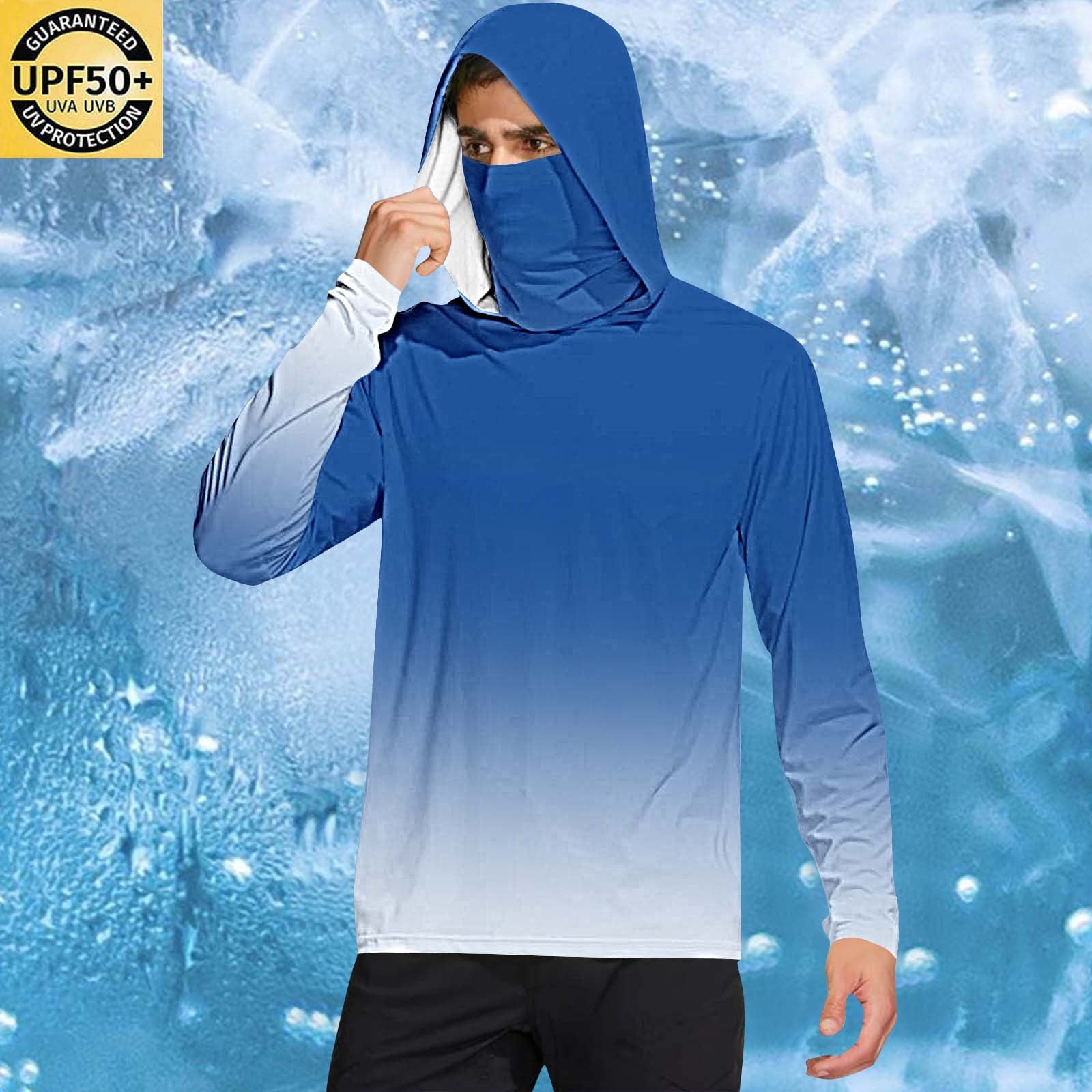 DDAPJ pyju Men's UV Sun Protection Hooded Gradient Shirts Long Sleeve Quick-Dry Outdoor T-Shirt ...