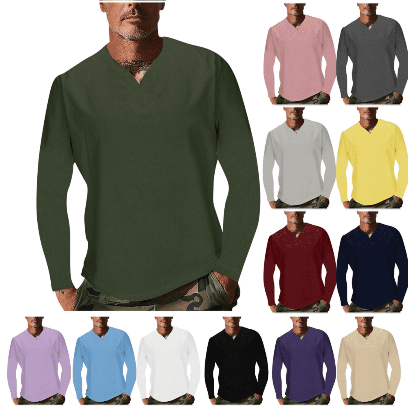 DDAPJ pyju Mens Big and Tall T-shirts Slim Fit Long Sleeve V Neck T ...