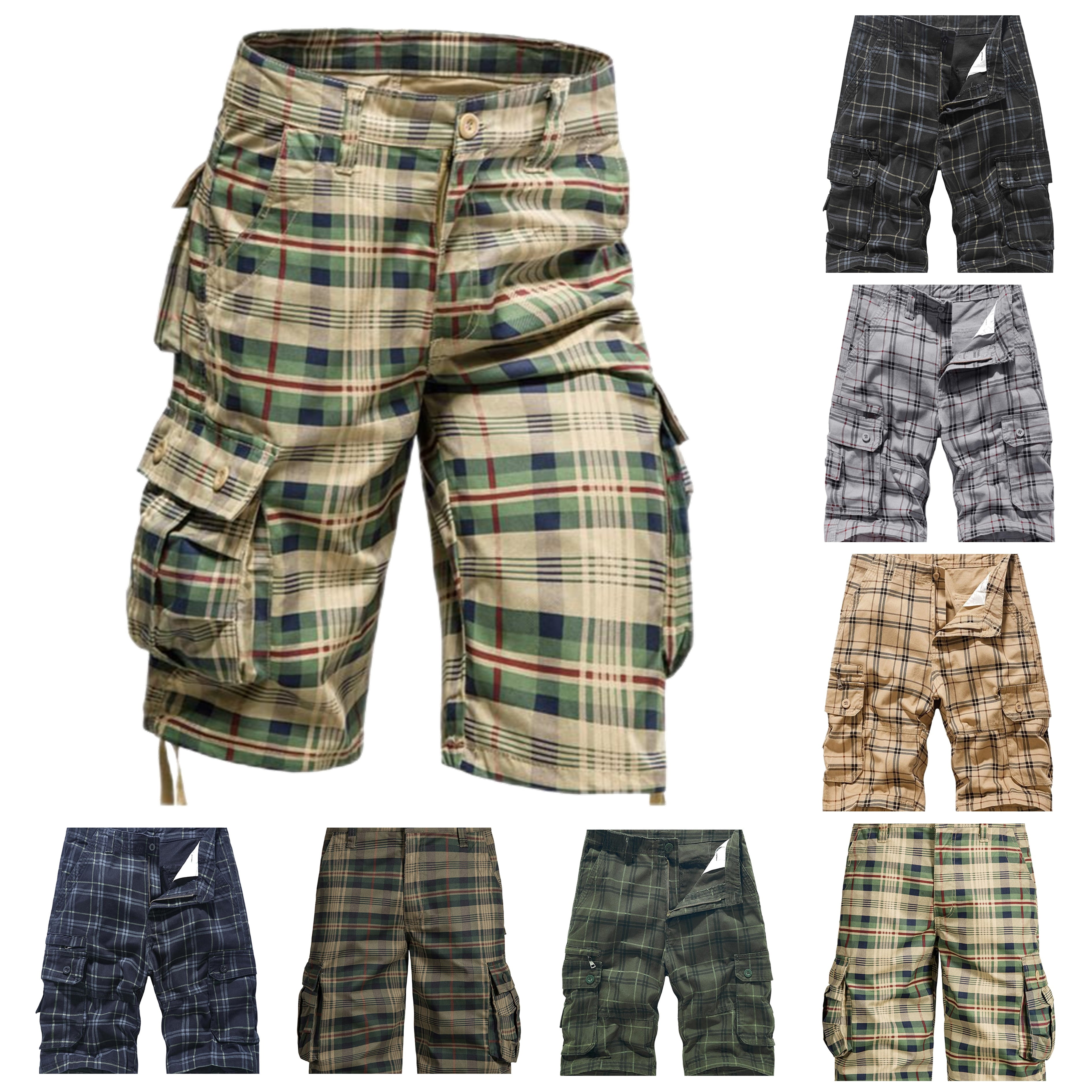DDAPJ pyju Mens Cotton Cargo Shorts Plaid Casual Work Shorts Big and ...