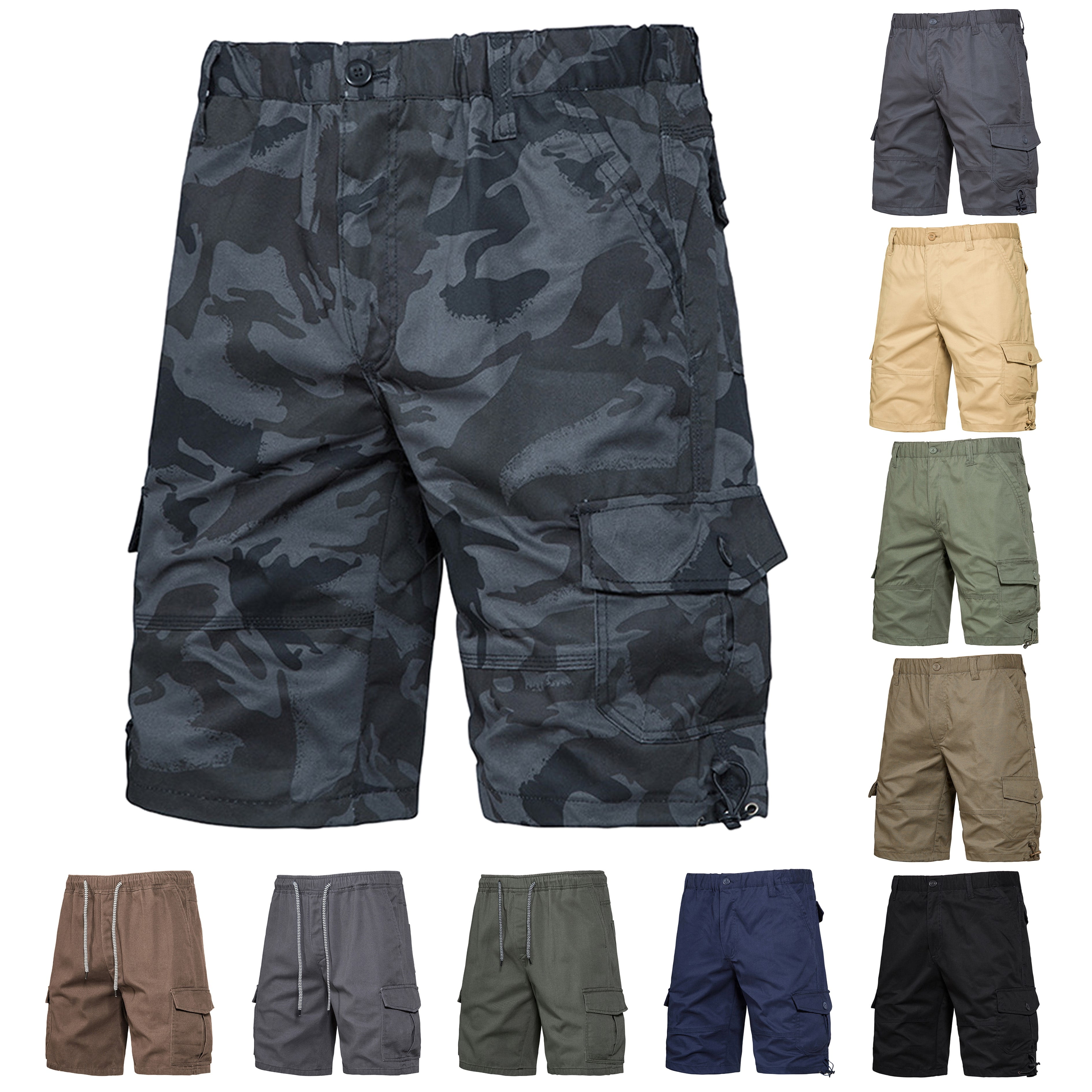 DDAPJ pyju Mens Cotton Ripstop Cargo Shorts Elastic Waist Drawstring ...