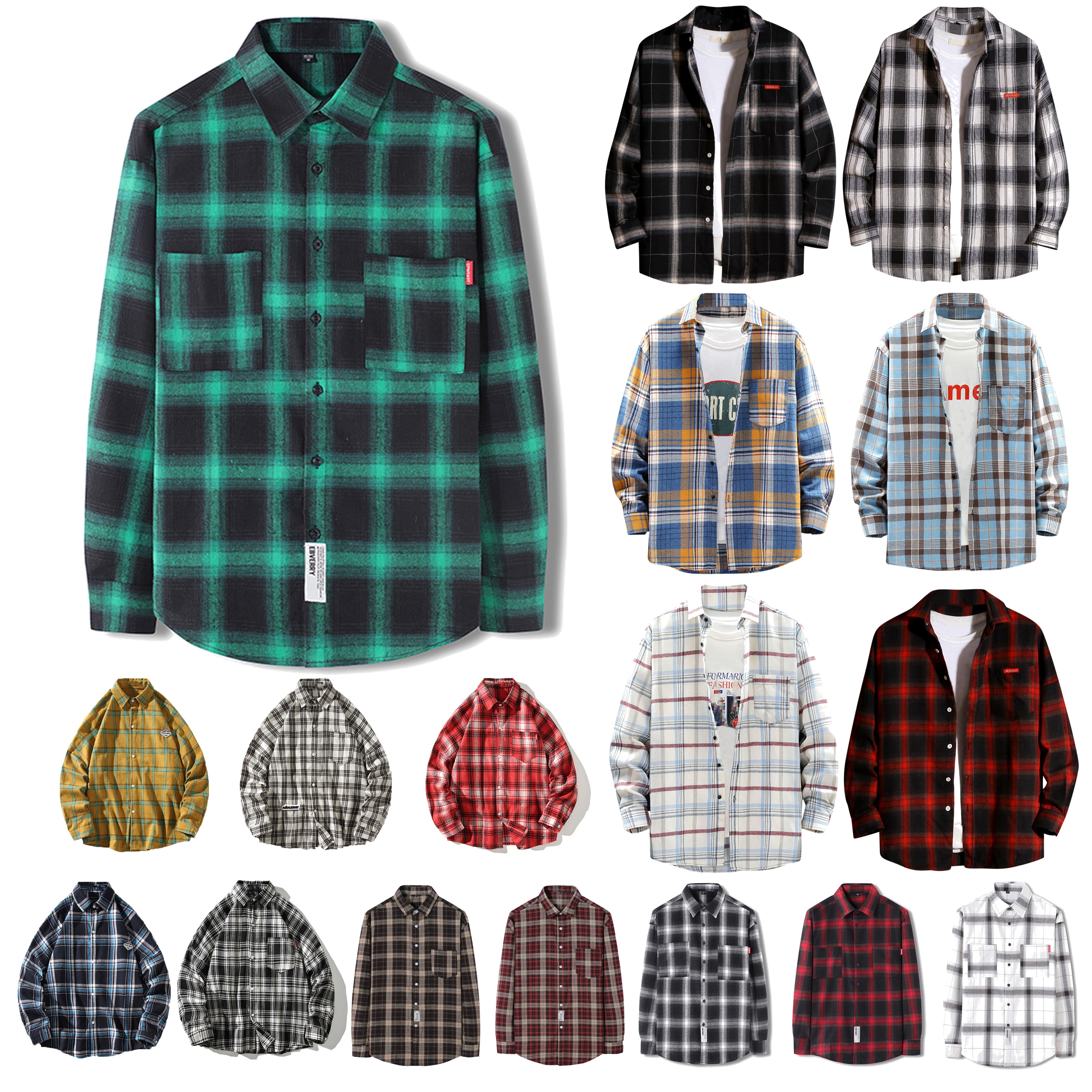 DDAPJ pyju Mens Flannel Shirt Long Sleeve Plaid Shirts Open Front ...