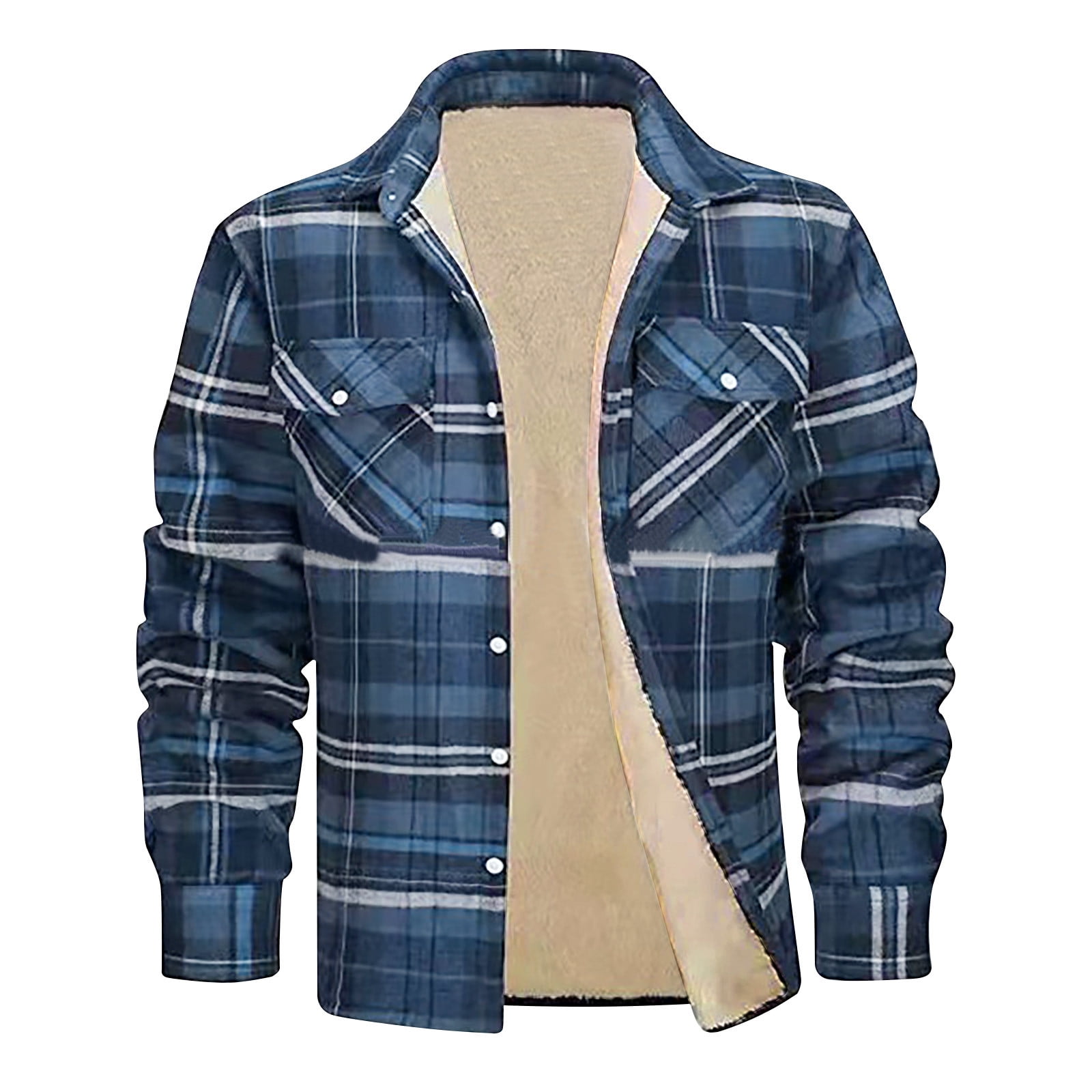 DDAPJ pyju Men's Fleece Jacket, Plaid Outdoor Warm Cotton Sherpa Work ...