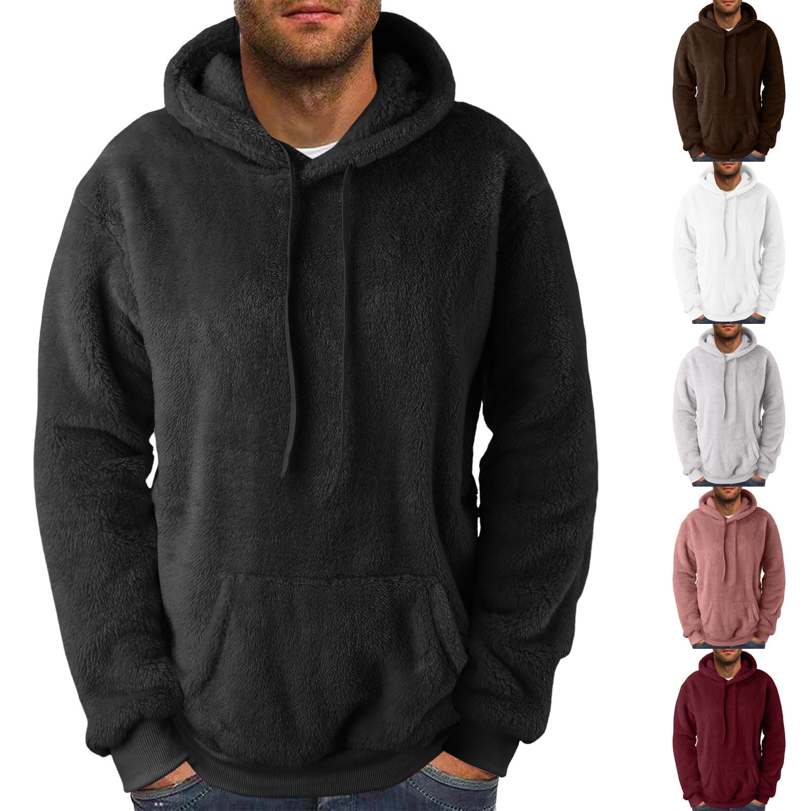 DDAPJ pyju Mens Fuzzy Sherpa Hoodies Cozy Fleece Pullover Sweatshirts ...
