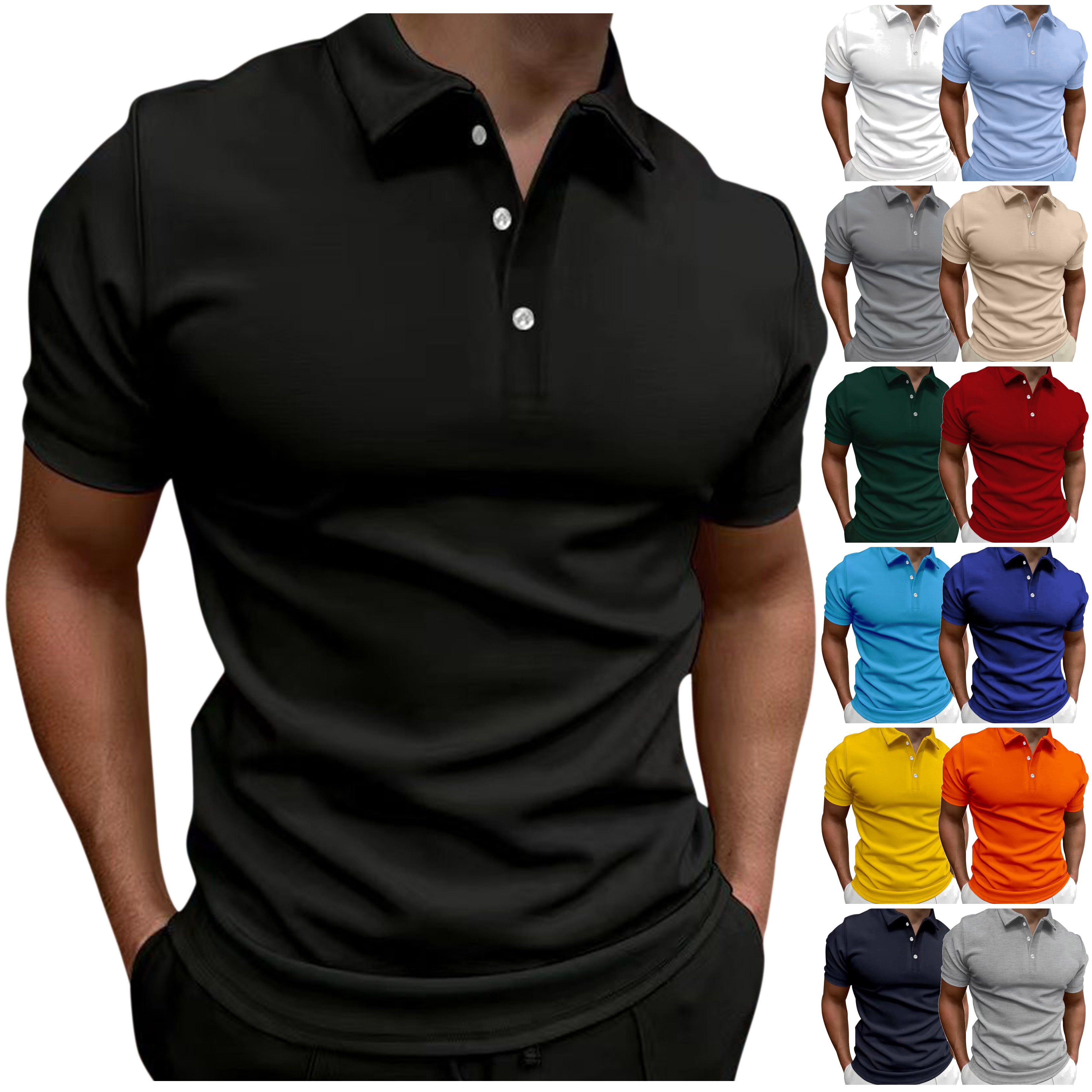 DDAPJ pyju Mens Golf Polos Short Sleeve Solid Collared T-Shirts ...