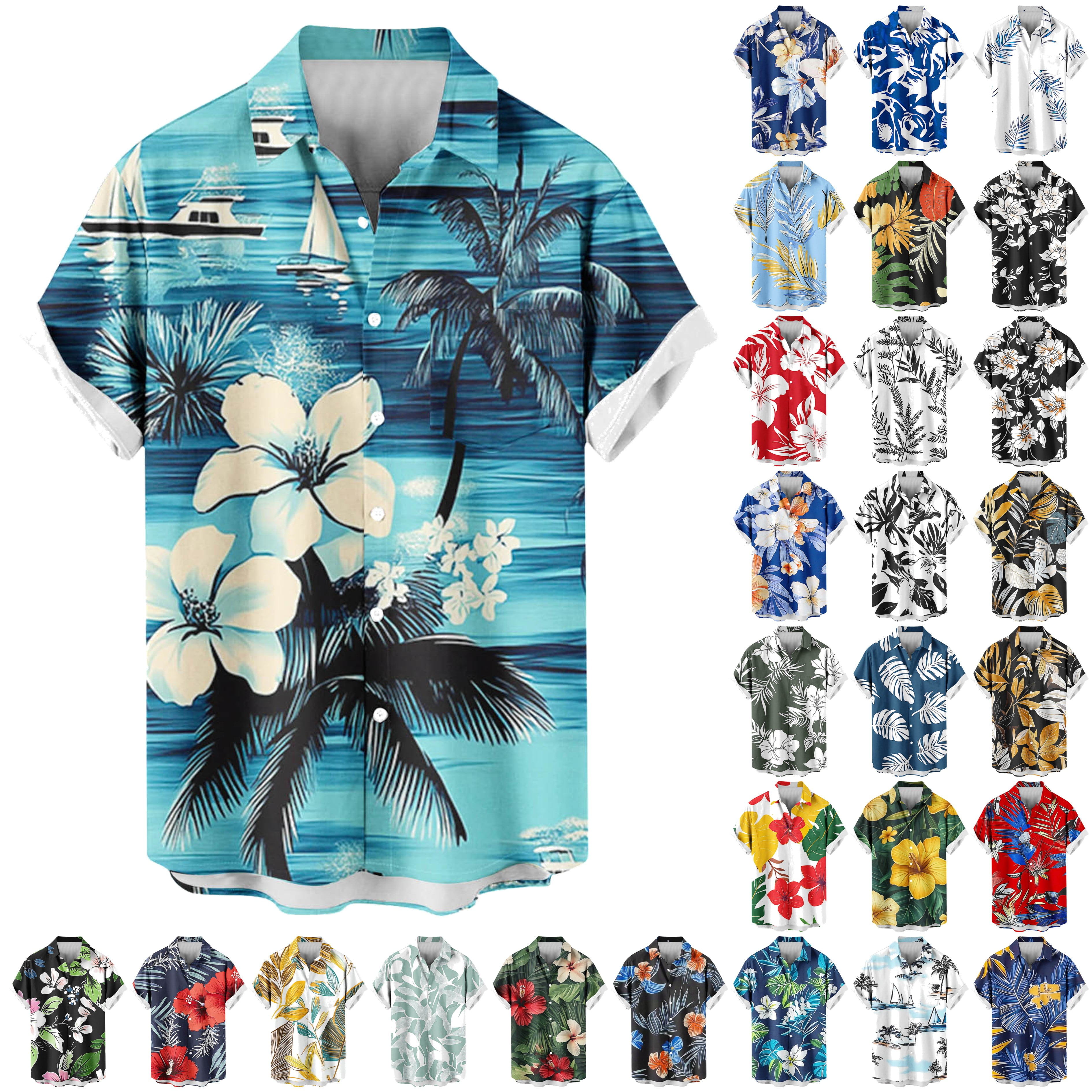 DDAPJ pyju Mens Hawaiian Shirt Palm Tree Printed Short Sleeve Casual Button Down Shirts Tropical ...
