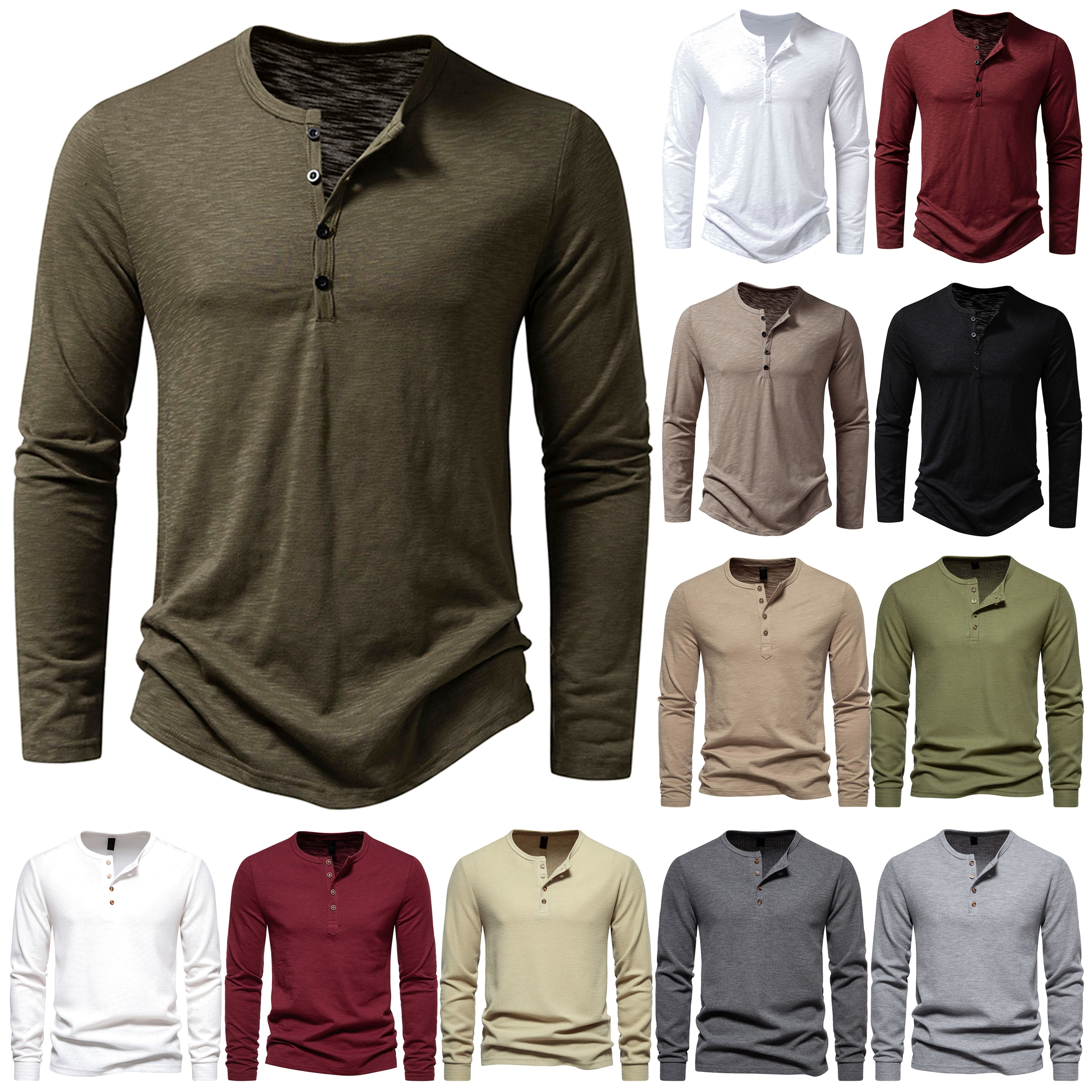 DDAPJ pyju Mens Henley Shirts Solid Casual Long Sleeve Button T-Shirts ...