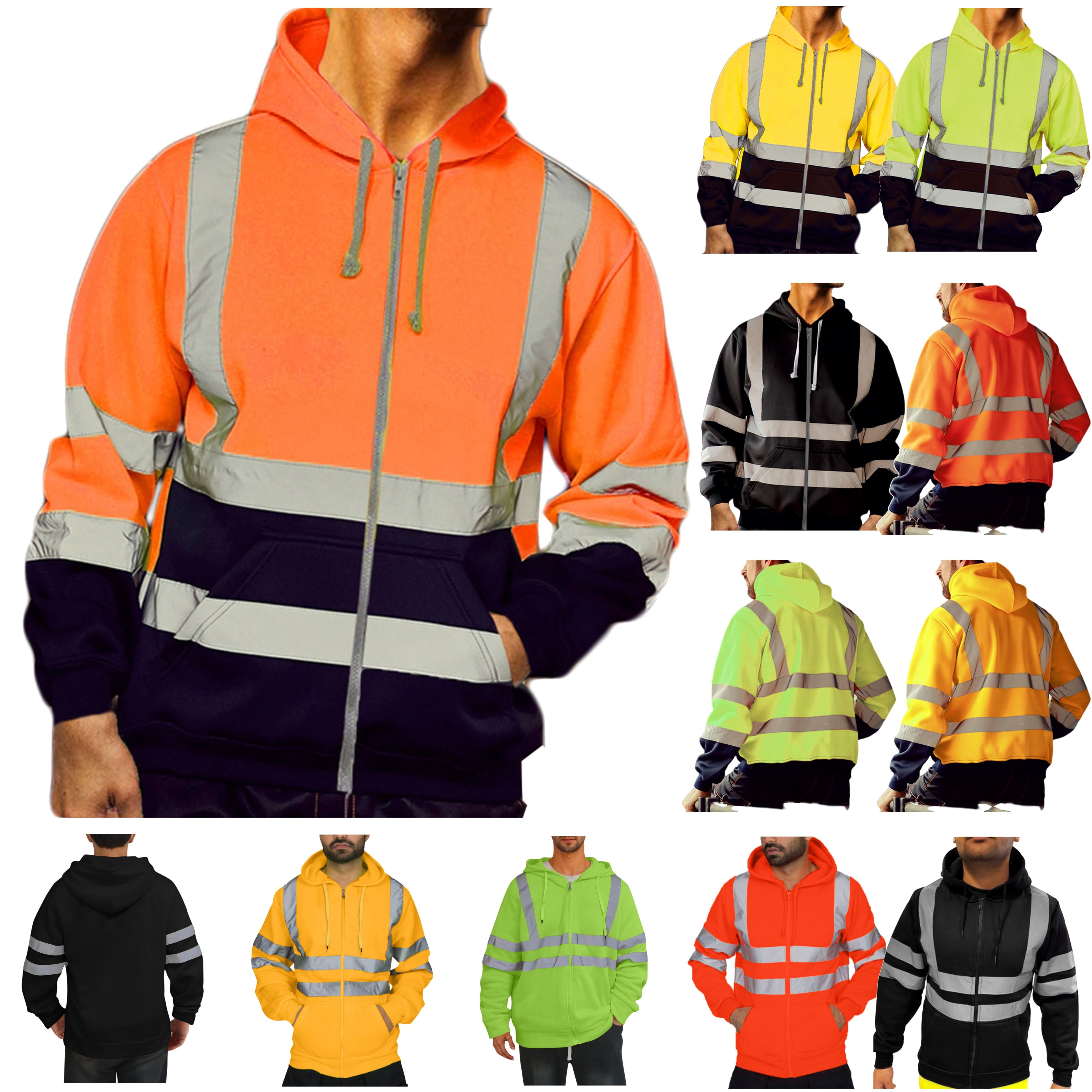 DDAPJ pyju Mens High Visibility Jackets Lightweight Zip Up Hoodies Hi-Vis Safety Hoodie ...