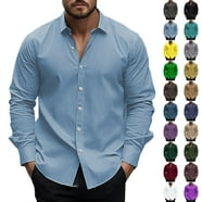 BUYJYA Men's Muscle Dress Shirts Casual Button Down Long Sleeve Elasticity Athletic Fit Wrinkle ...