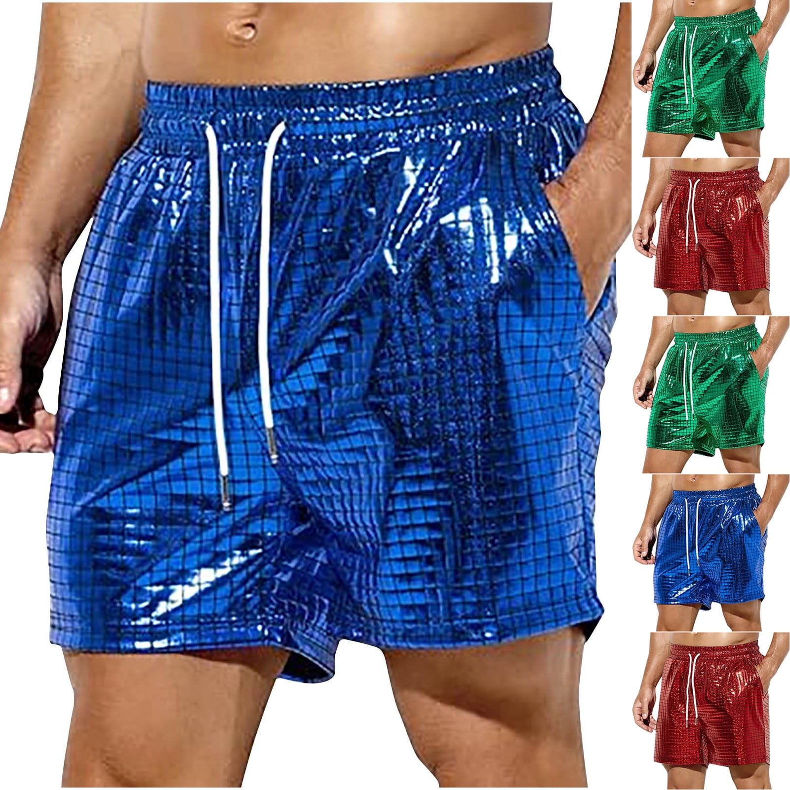 DDAPJ pyju Mens Metallic Shorts Shiny Holographic Disco Shorts Sparkly ...