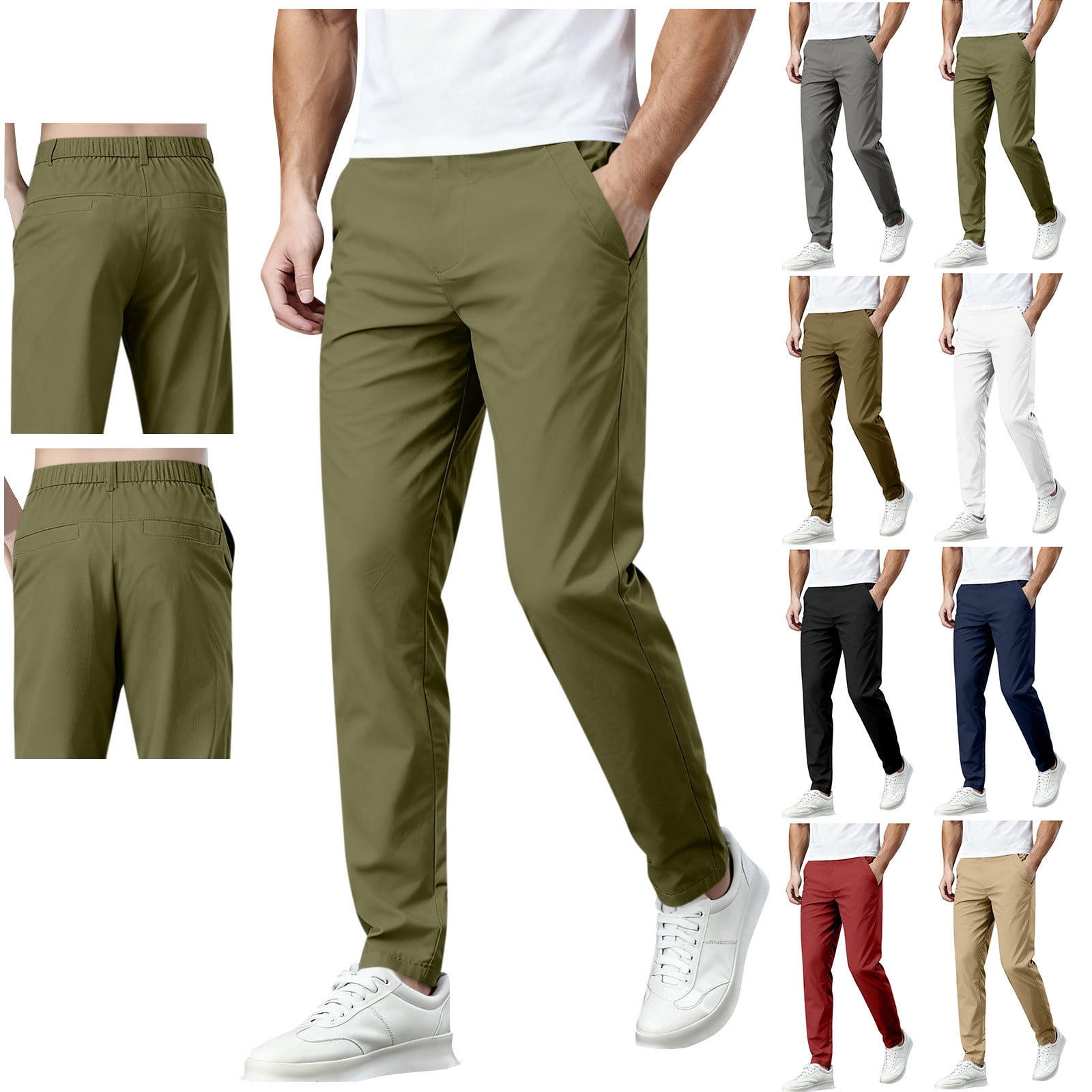 DDAPJ pyju Mens Pants Casual Dress Trousers Elastic Waist Comfy Slim ...