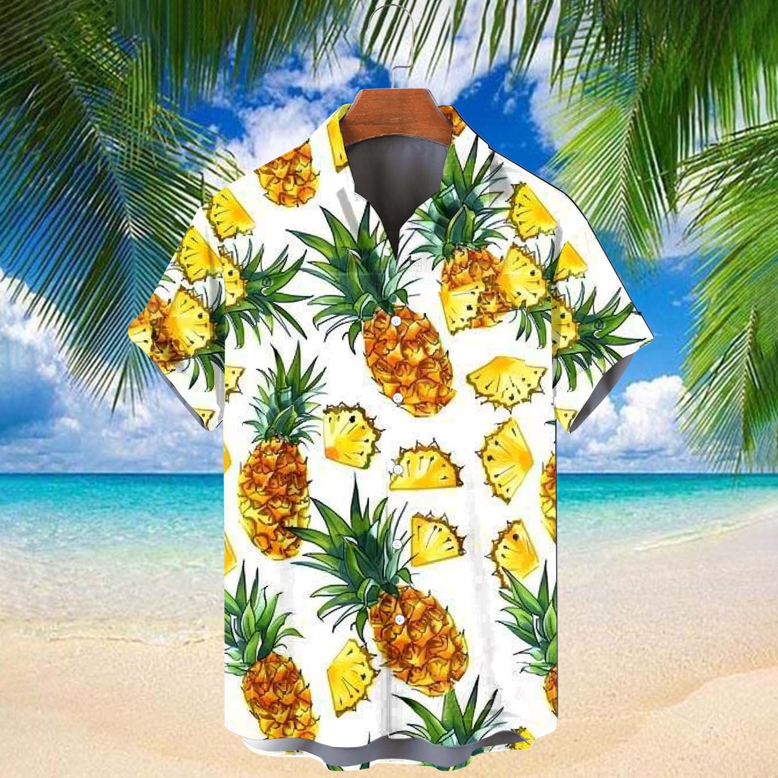 DDAPJ pyju Mens Pineapple Hawaiian Shirt Casual Aloha Button Down Shirts Tropical Summer Holiday ...