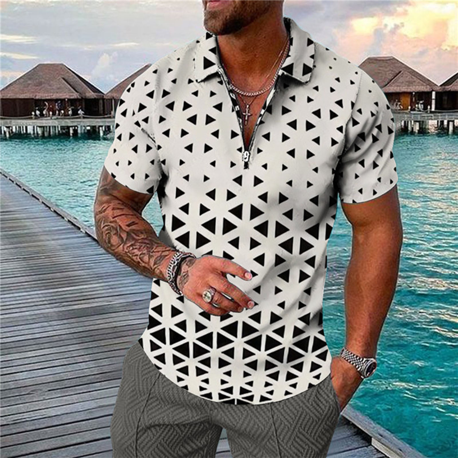DDAPJ pyju Mens Quarter Zip Polos Shirts 2025 Trendy 3D Print Short Sleeve Polos Shirt Summer ...