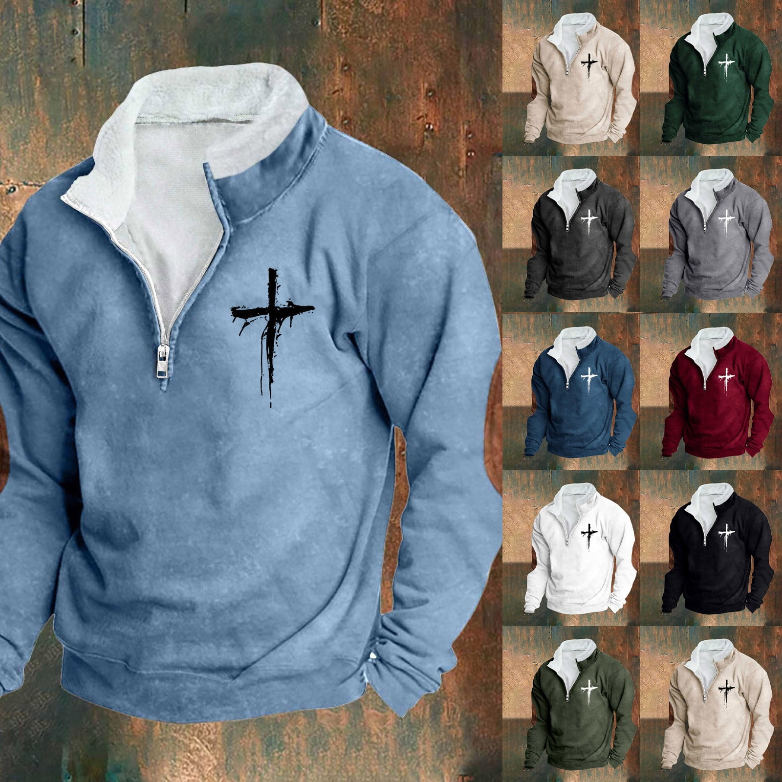 DDAPJ pyju Mens Quarter Zip Pullover Jesus Cross Graphic Sweatshirt ...