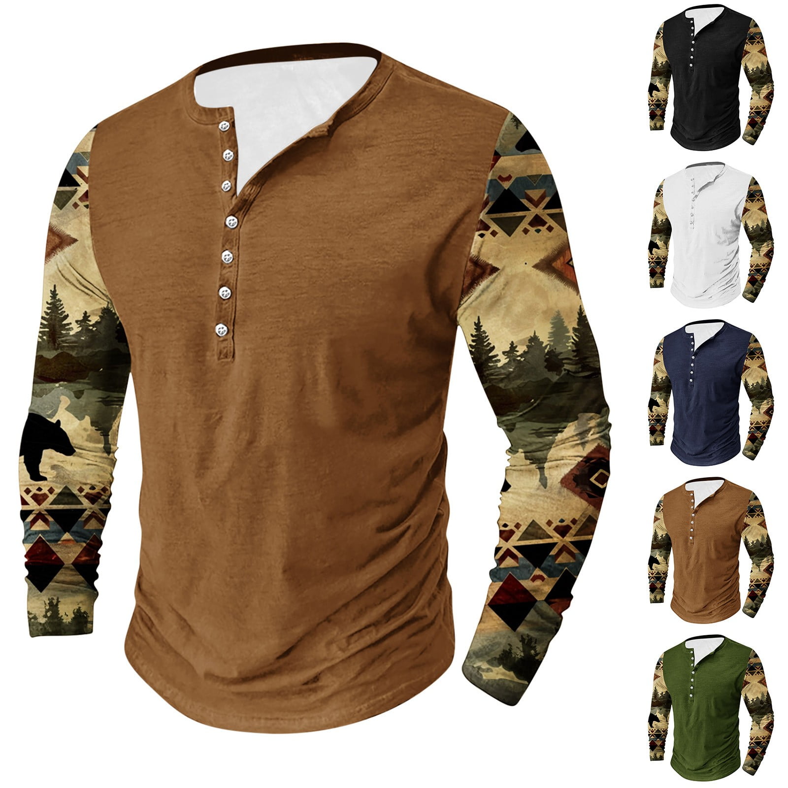DDAPJ pyju Mens Retro Henley Shirts Aztec Ethnic Printed Long Sleeve ...