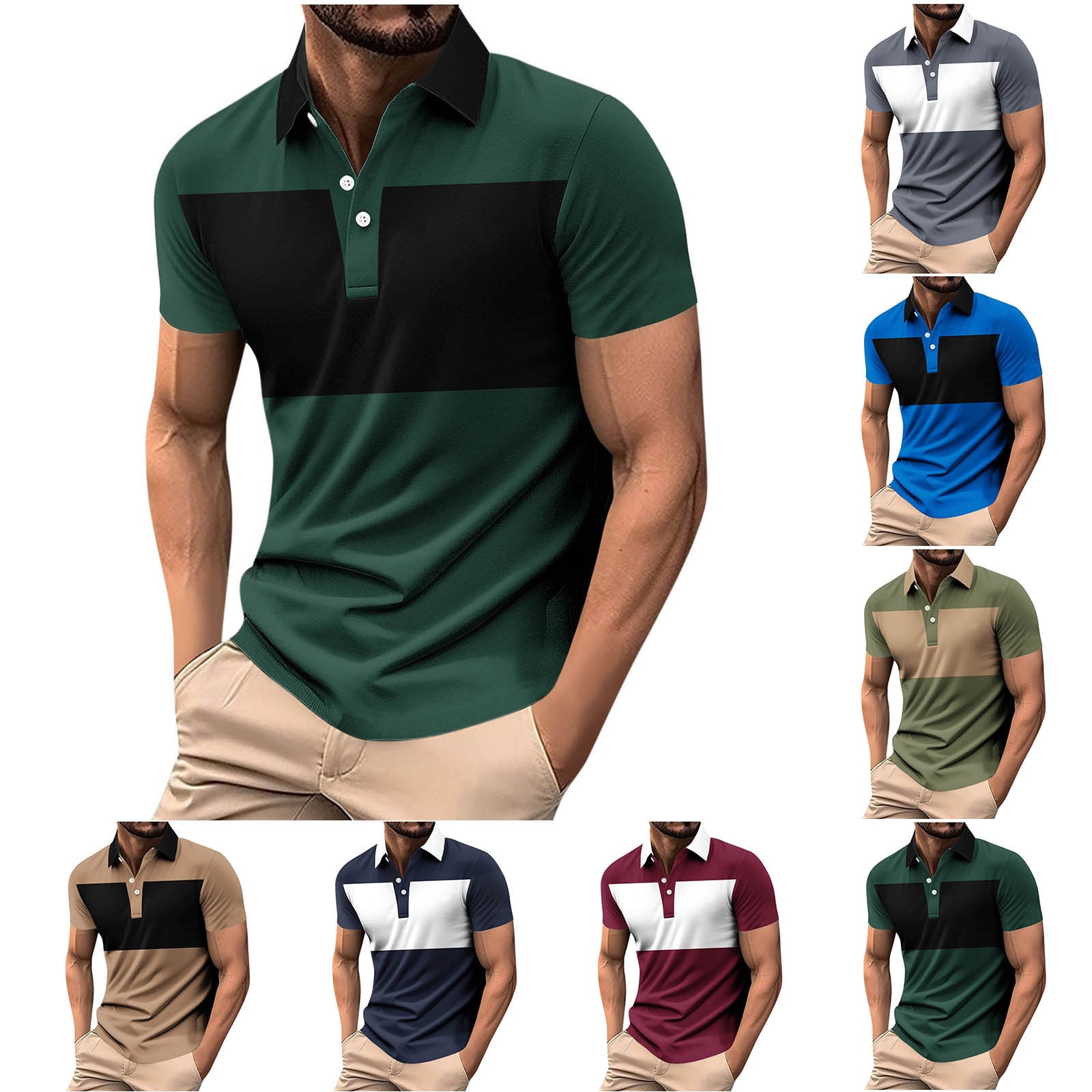 DDAPJ pyju Mens Short Sleeve Polos Shirts Color Block Casual Sports ...