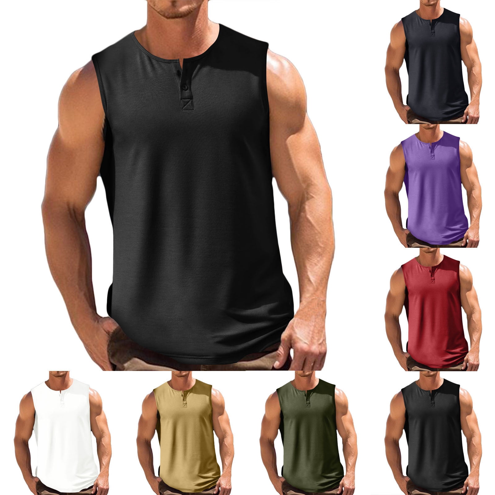 DDAPJ pyju Mens Sleeveless Workout Vest Loose Gym Shirts Casual ...