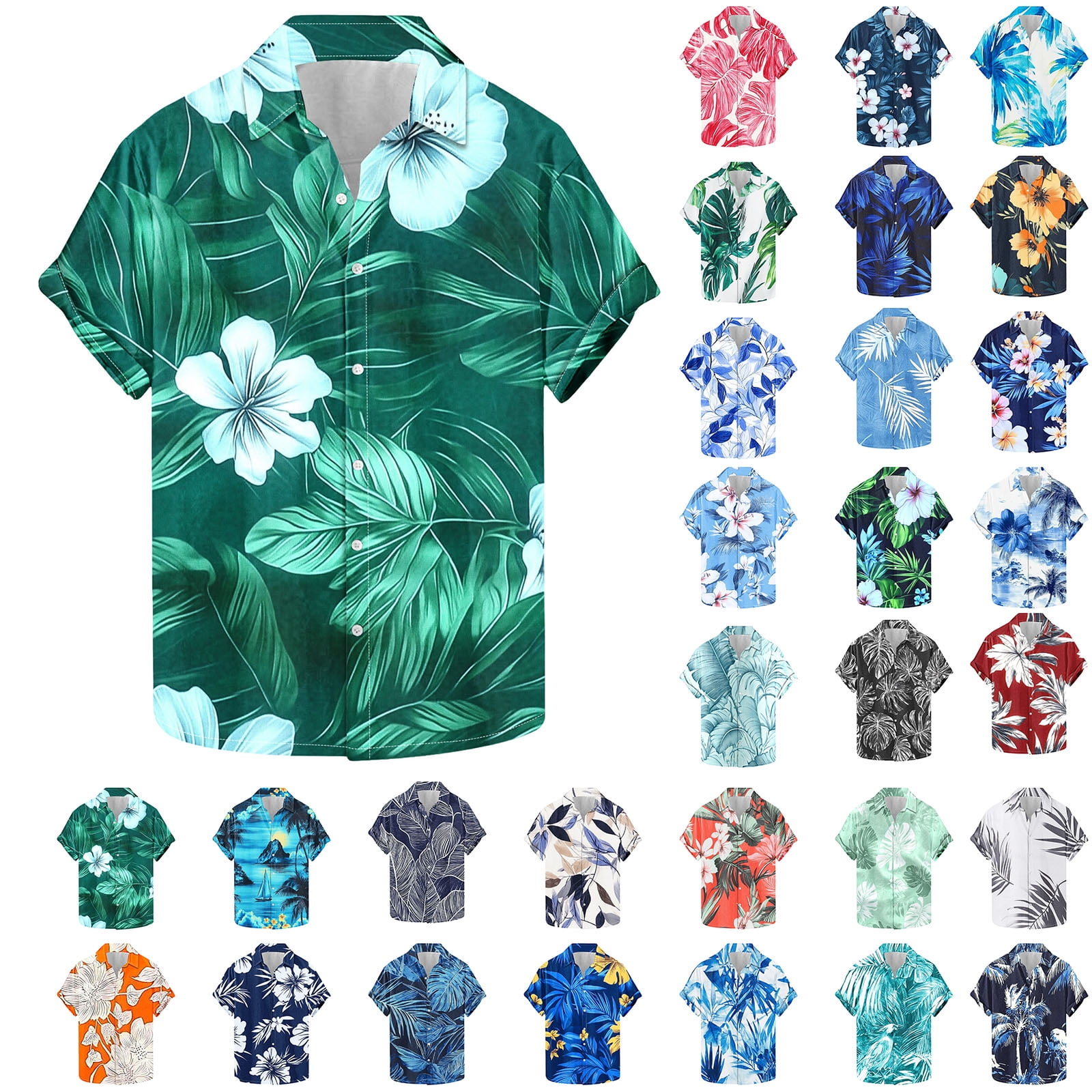 DDAPJ pyju Mens Summer Tropical Shirts Short Sleeve Button Down Aloha ...