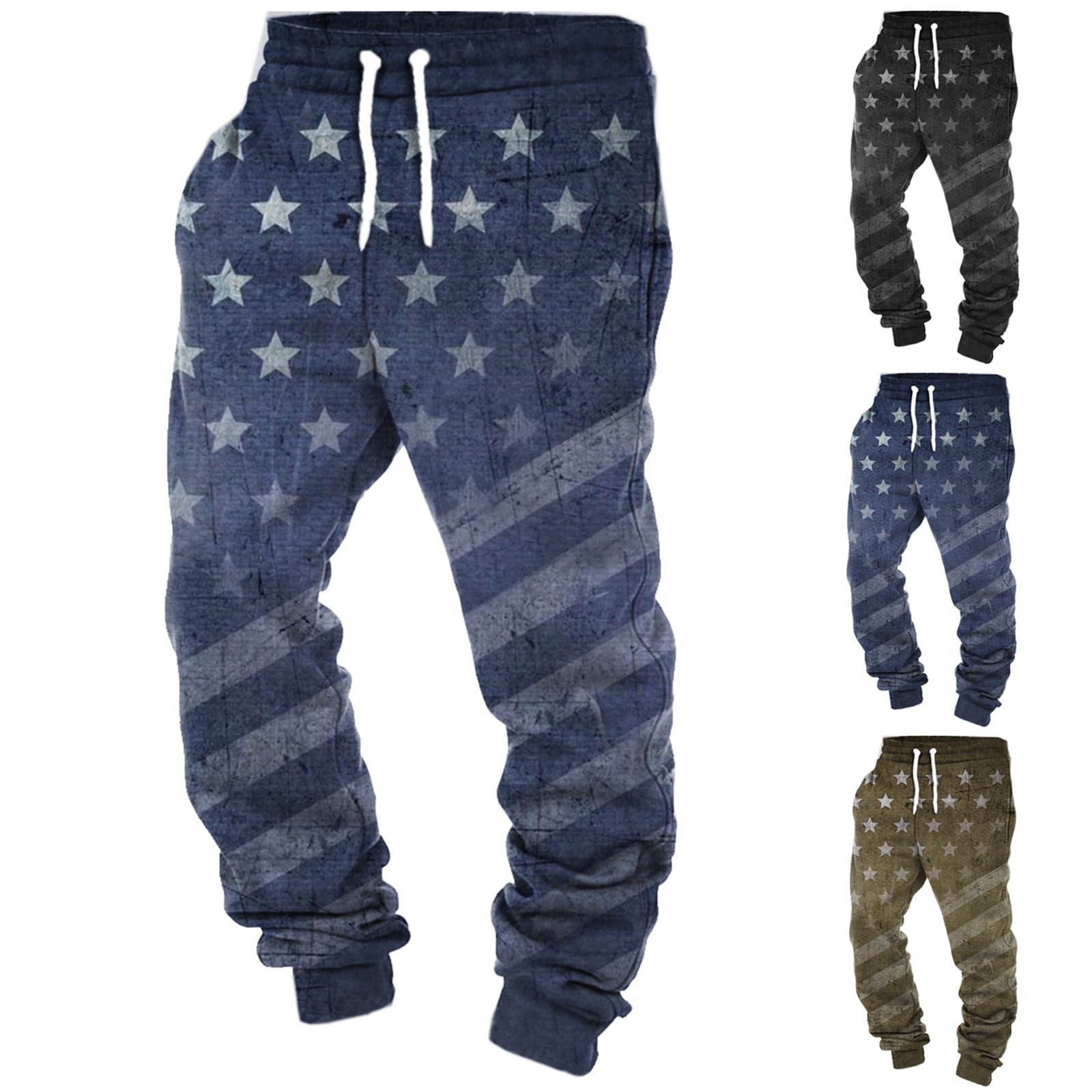DDAPJ pyju Mens Sweatpants Distressed American Flag Print Casual ...