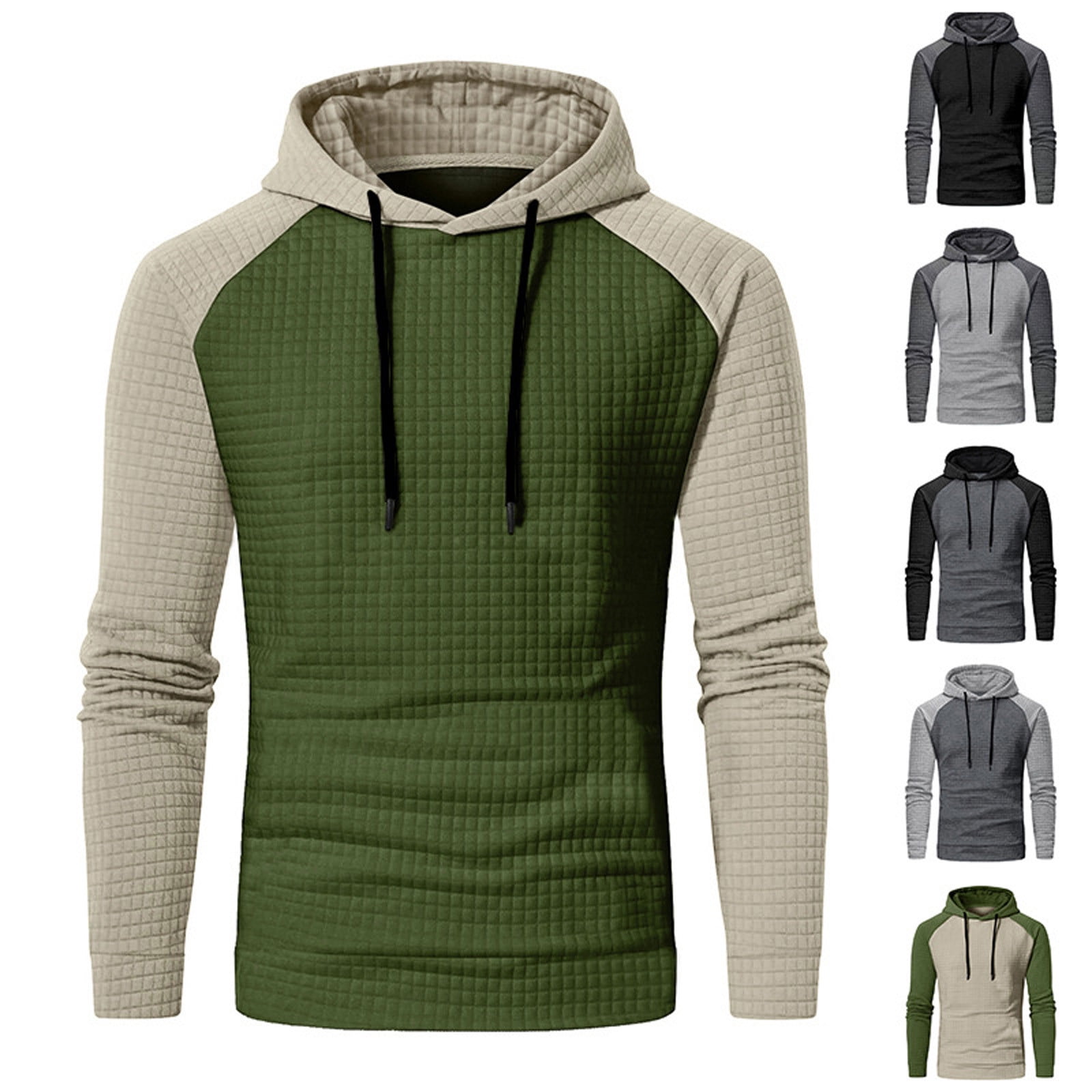 DDAPJ pyju Mens Textured Hoodie Waffle Knit Hooded Sweatshirt Raglan ...