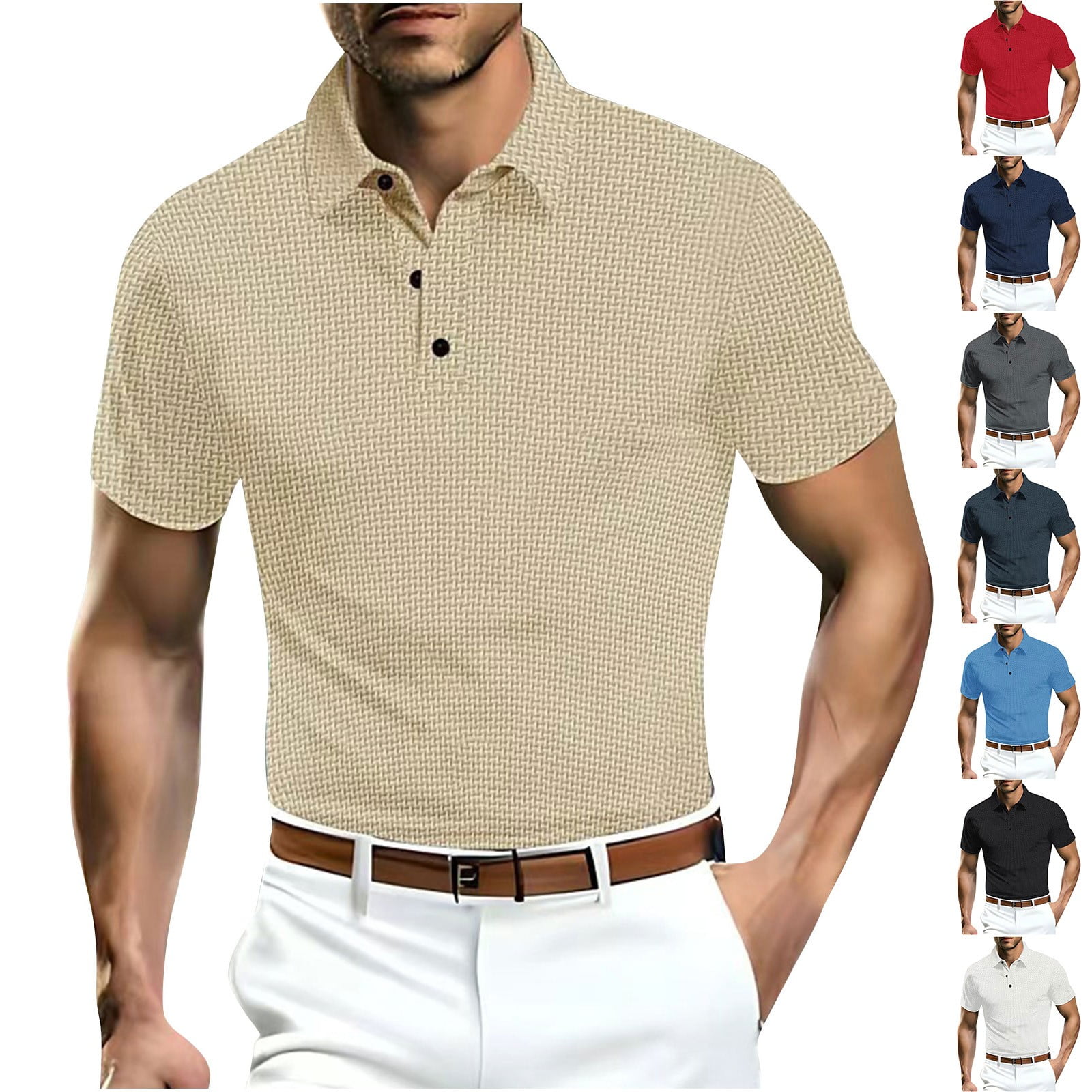 DDAPJ pyju Mens Textured Polos Shirt Slim Fit Stretch Golf Shirt ...