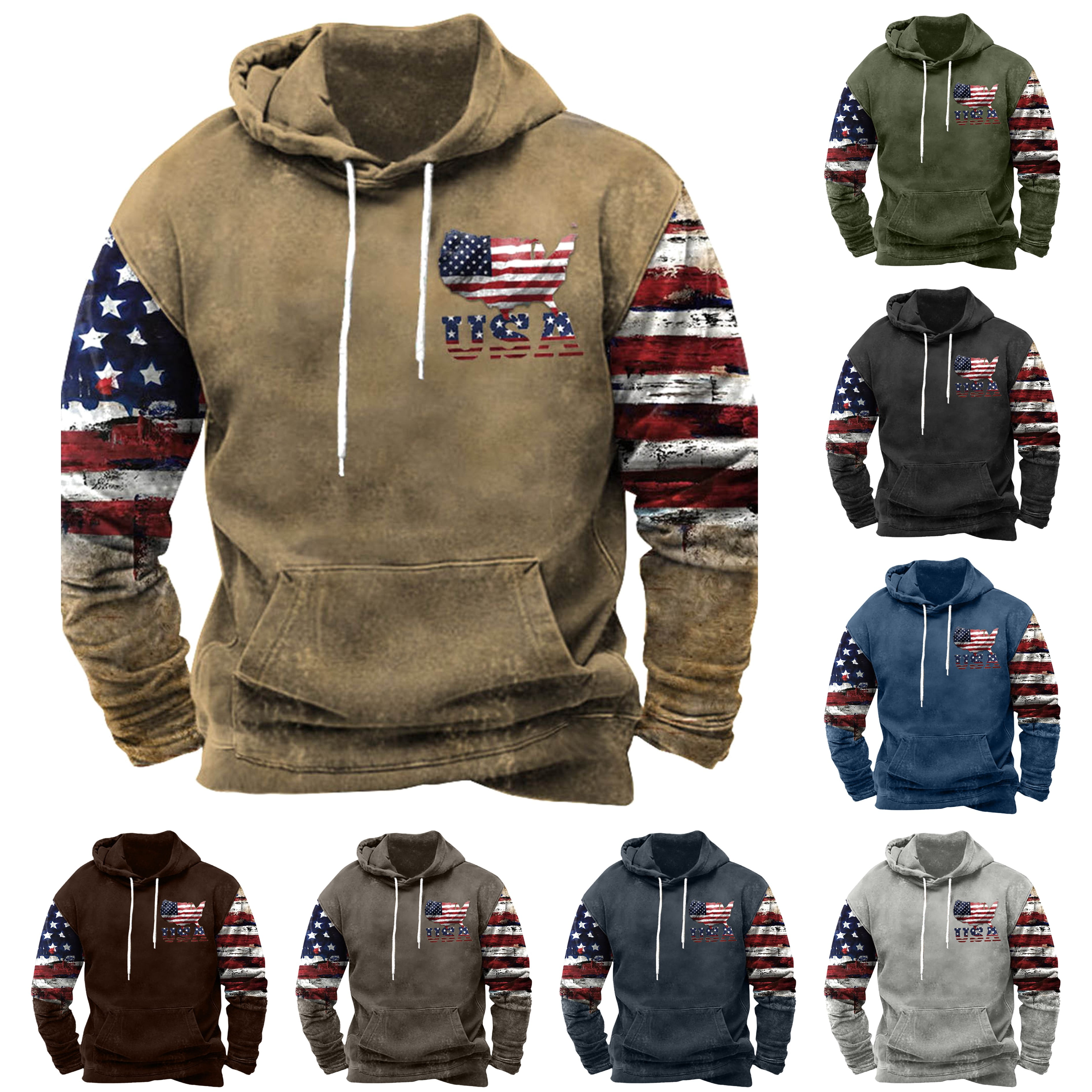 DDAPJ pyju Mens Vintage Hoodies Distressed American Flag Graphic Hooded ...