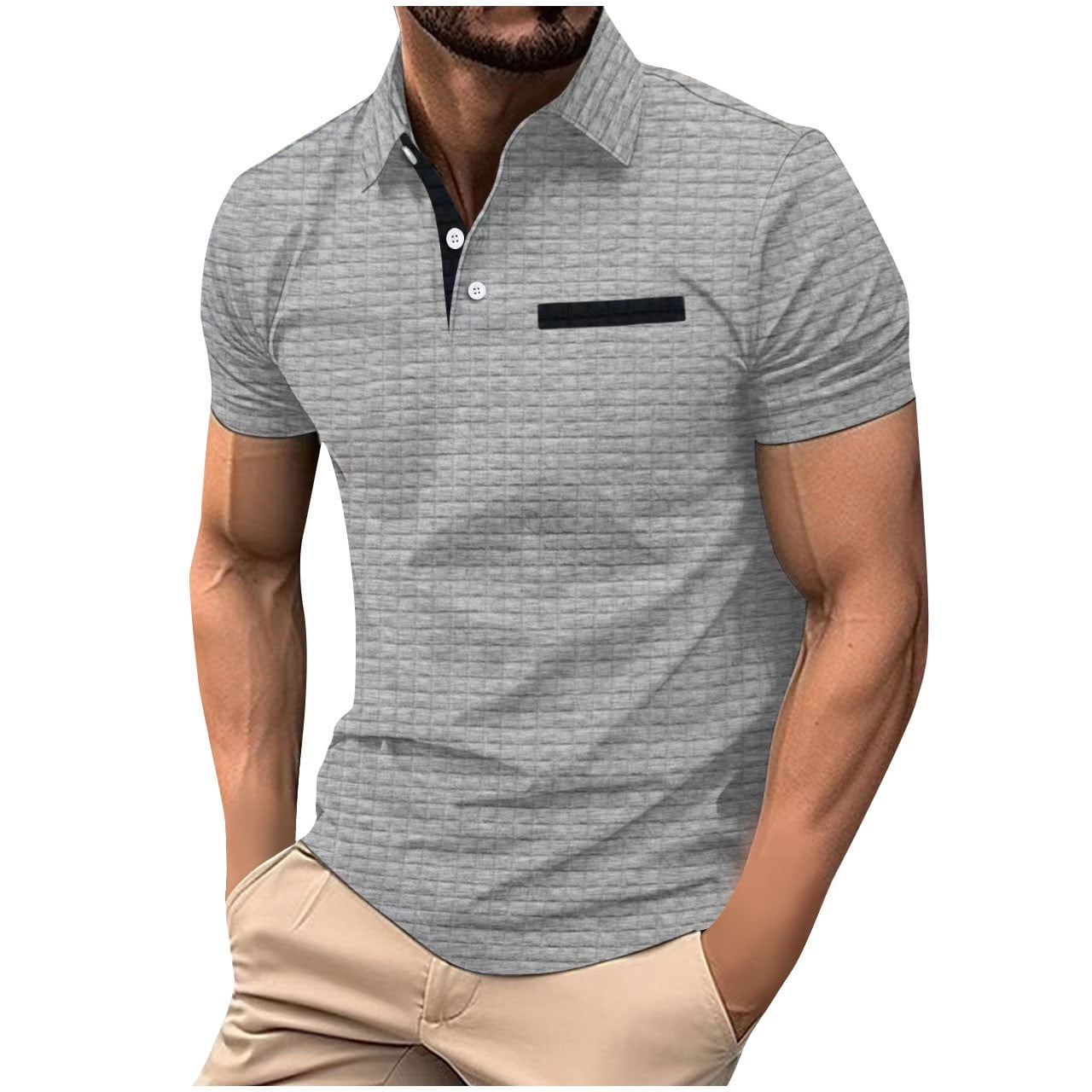 DDAPJ pyju Mens Waffle Knit Polo Shirts Contrast Collar Business Casual Golf Shirts Performance ...