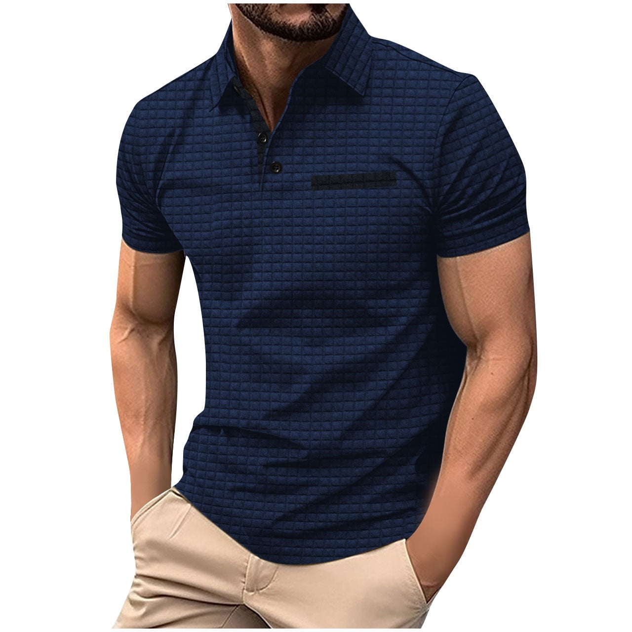 DDAPJ pyju Mens Waffle Knit Polo Shirts Contrast Collar Business Casual Golf Shirts Performance ...