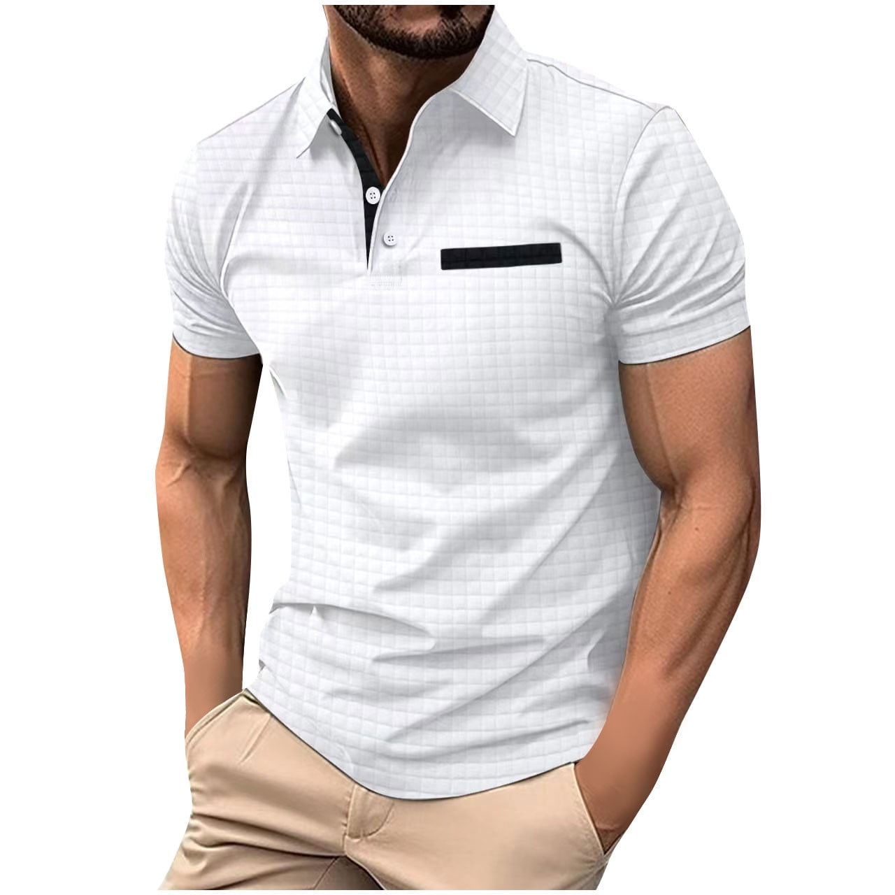 DDAPJ pyju Mens Waffle Knit Polos Shirts Contrast Collar Business ...