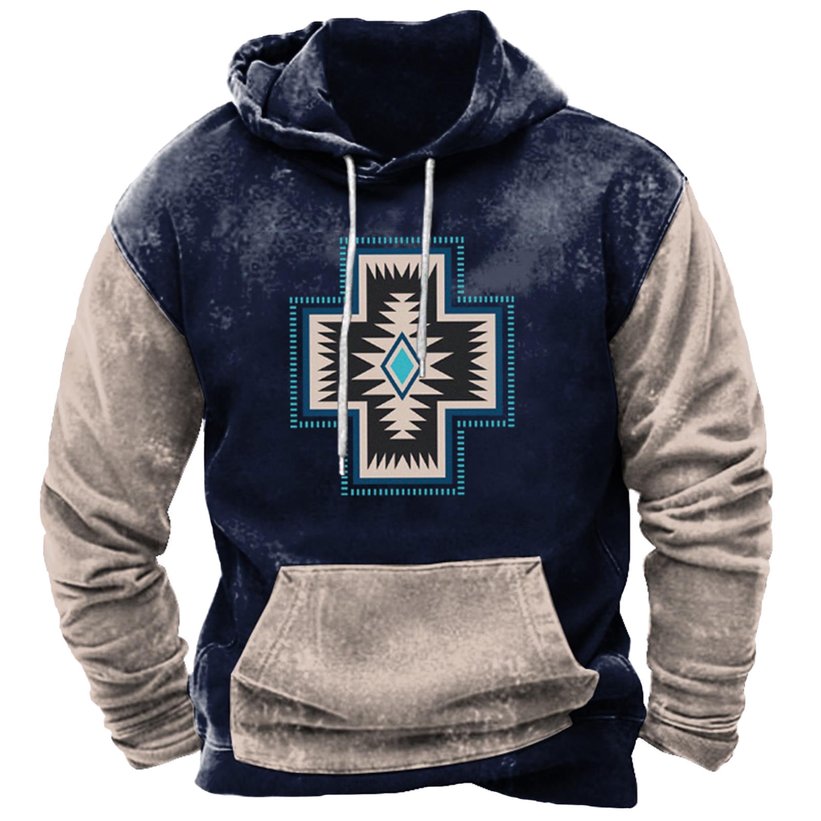 DDAPJ pyju Mens Western Aztec Hoodies 2025 ,Ethnic Style Wolf Totem ...