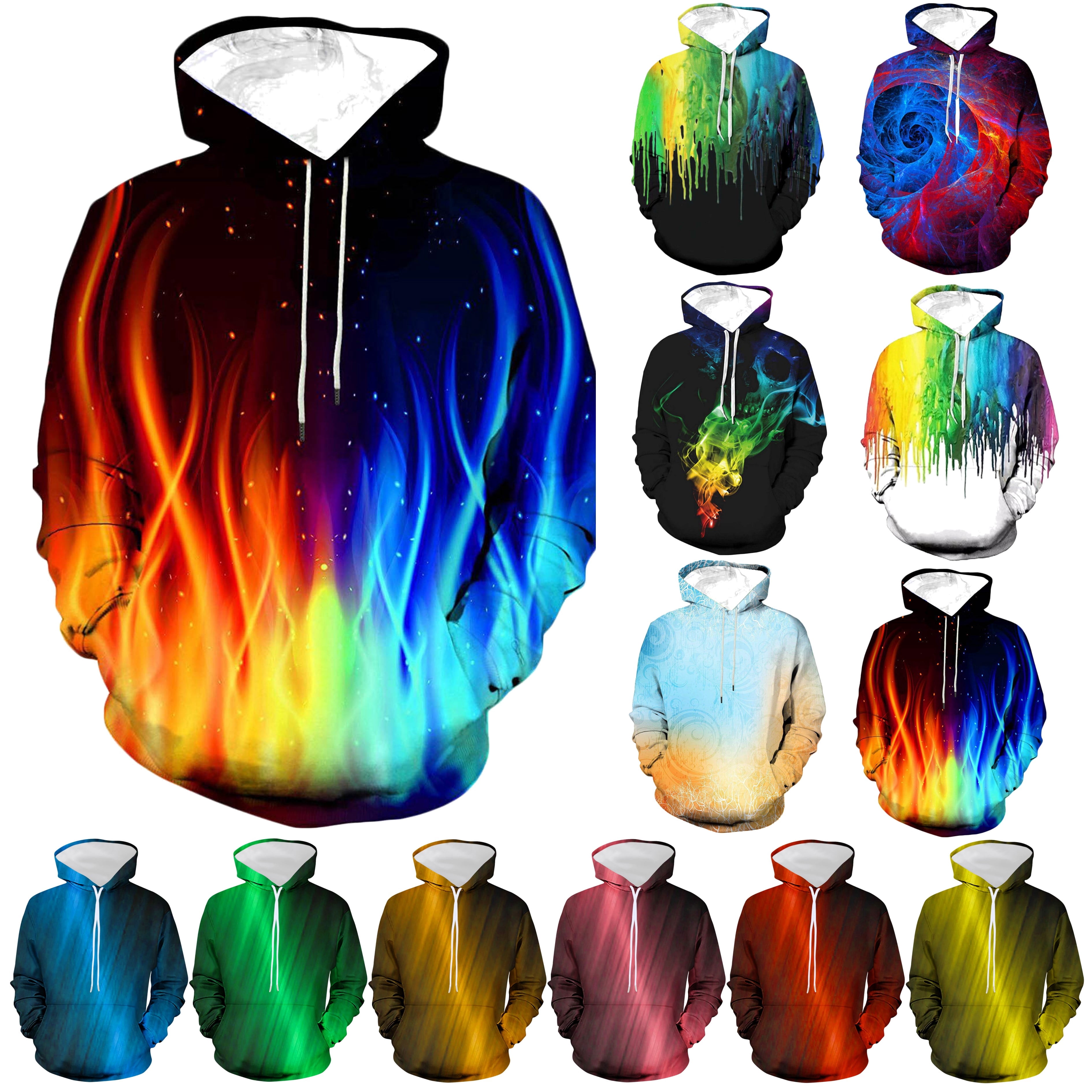 DDAPJ pyju Novelty Hoodies for Men 3D Realistic Flame Printed Hooded ...