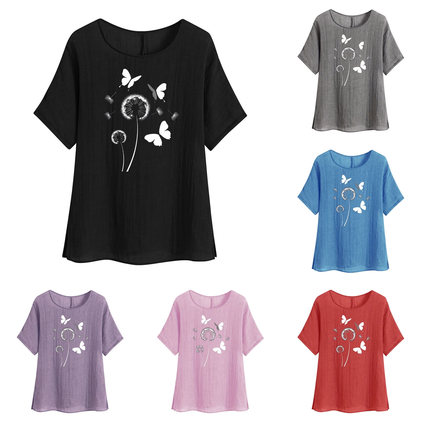 DDAPJ pyju Oversized T Shirts for Women Dandelion Butterfly Graphic Tee ...