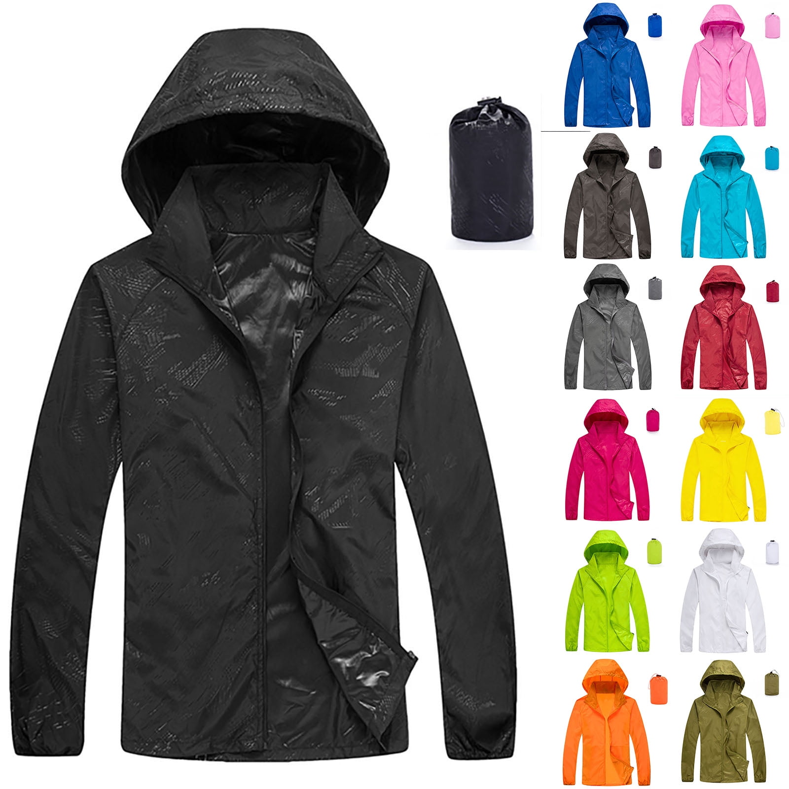 DDAPJ pyju Packable Rain Jackets for Women Lightweight Zip Up Hoodies Waterproof Windbreaker ...