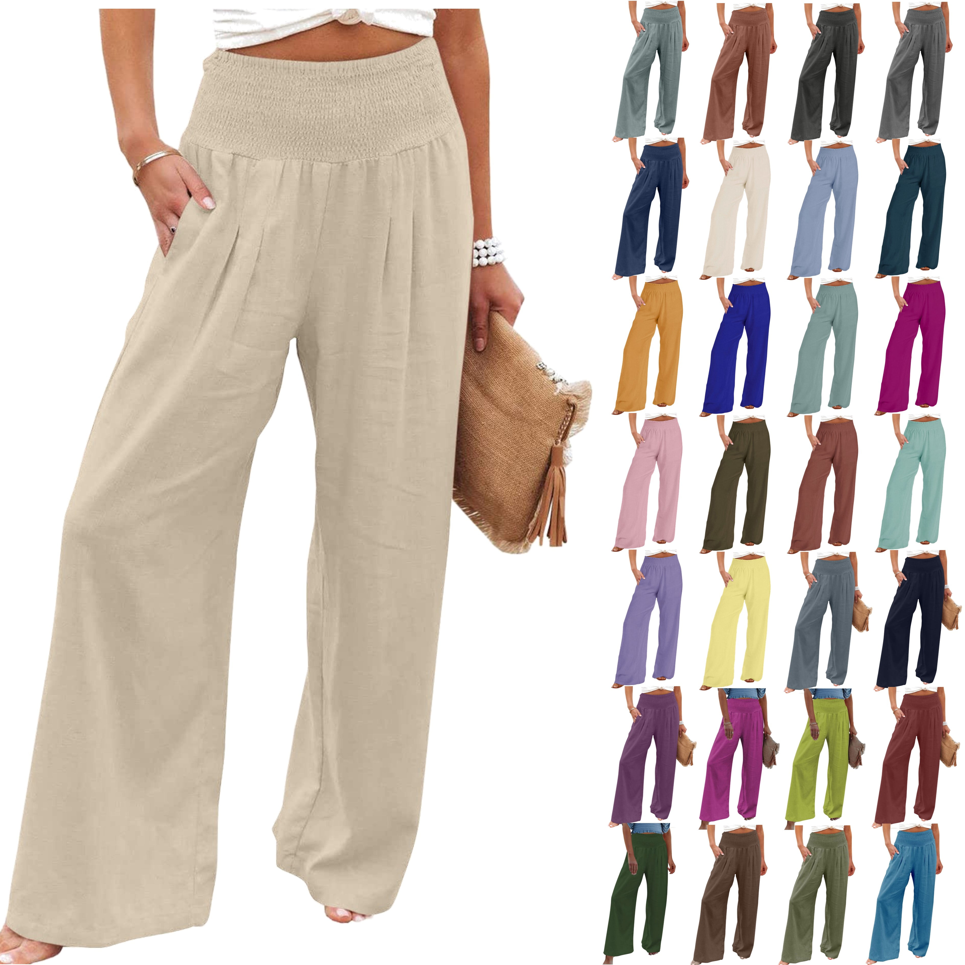 DDAPJ pyju Plus Size Linen Pants for Women Summer Wide Leg Flowy Beach ...