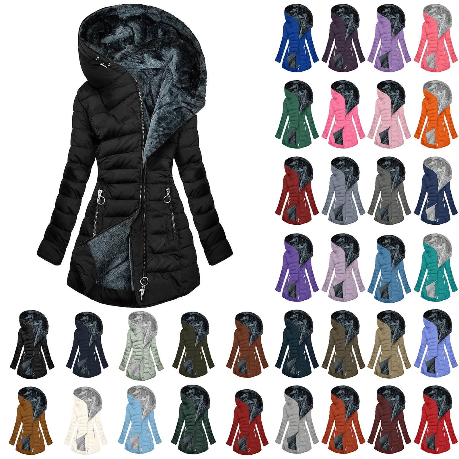 DDAPJ pyju Plus Size Puffer Jacket for Women 2024 Winter Hoodie Coats Fleece Lined Parka Jacket ...