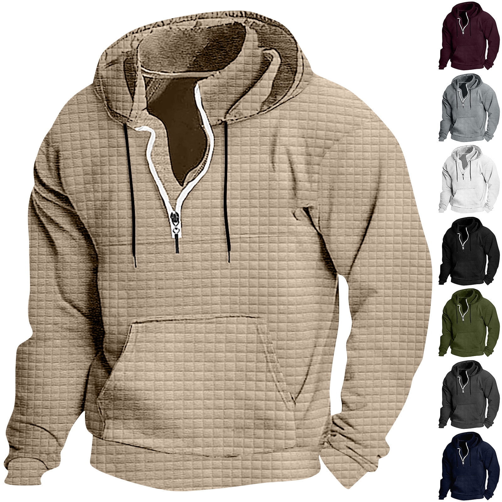 DDAPJ pyju Quarter Zip Hoodies for Men Waffle Knit Hooded Sweatshirt Cargo Tactical Hoodie Loose ...