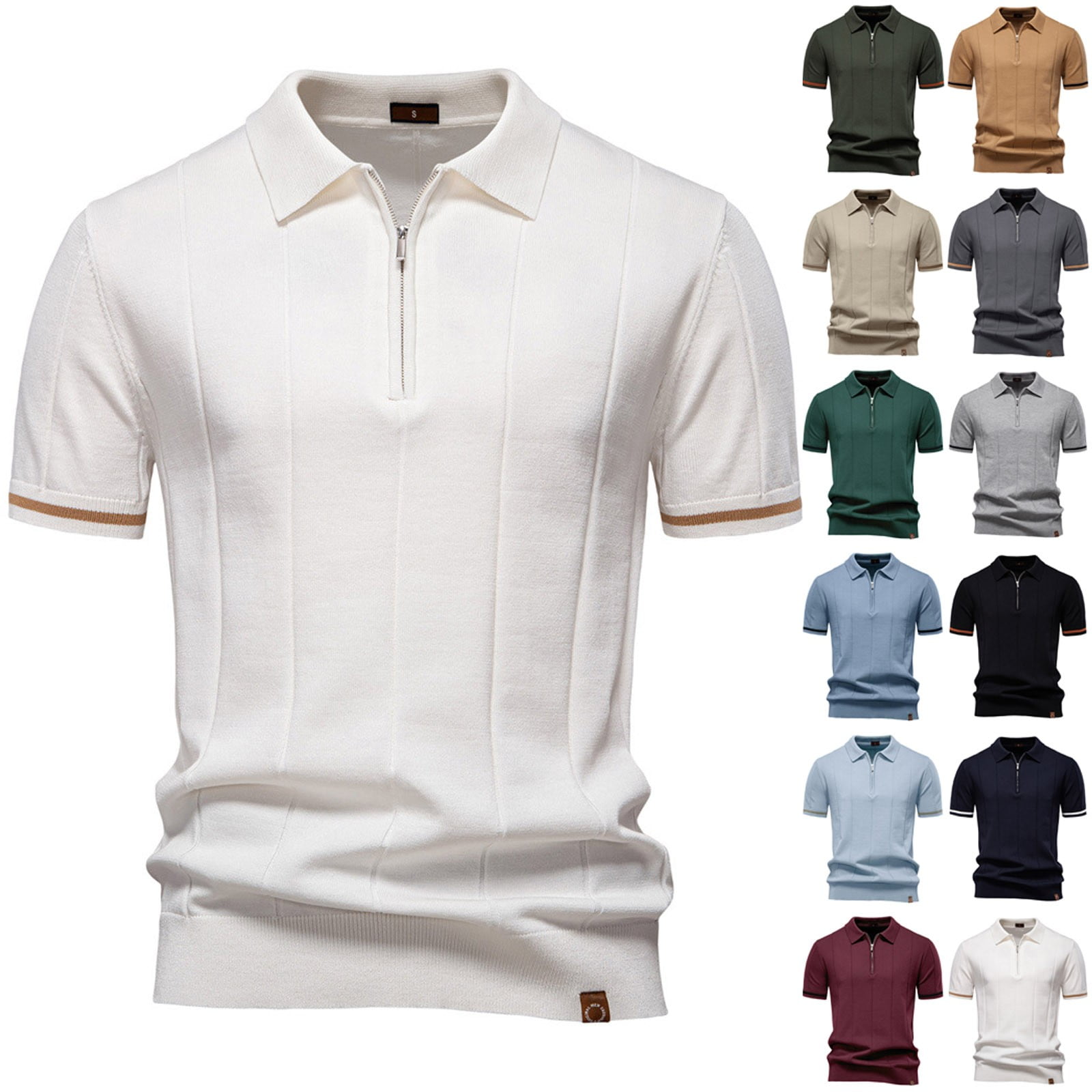 DDAPJ pyju Quarter Zip Polo Shirts for Men Knitting Cotton Golf Polos Summer Casual Short Sleeve ...