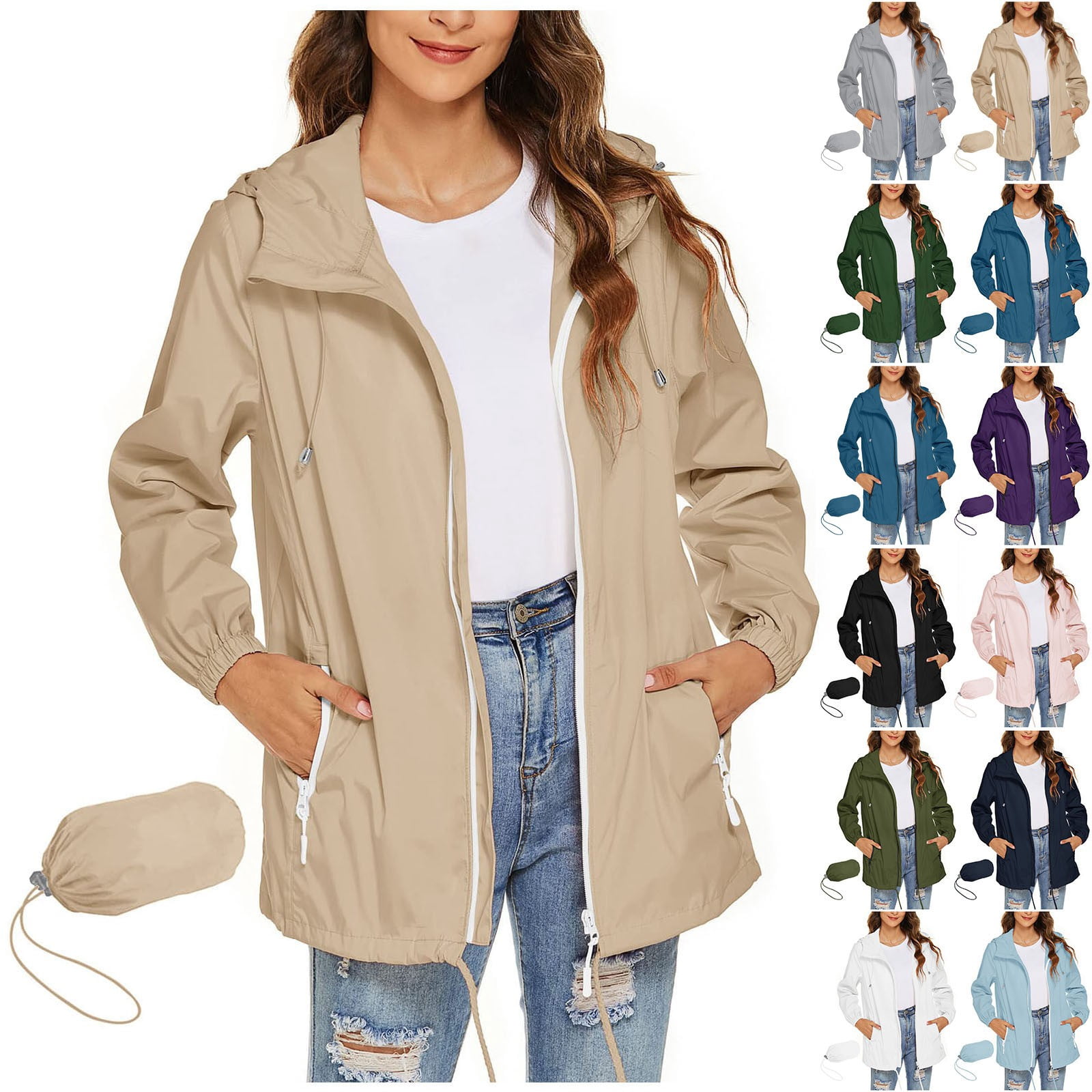 DDAPJ pyju Rain Jacket for Women Waterproof Lightweight Windbreaker ...