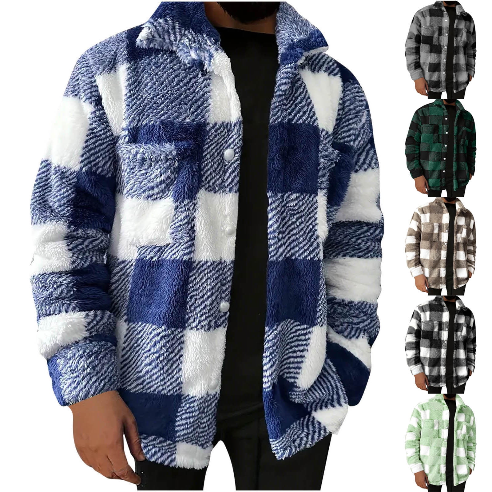 DDAPJ pyju Sherpa Jacket Men Fuzzy Fleece Winter Coats Fashion Casual Plaid Shackets Gingham ...